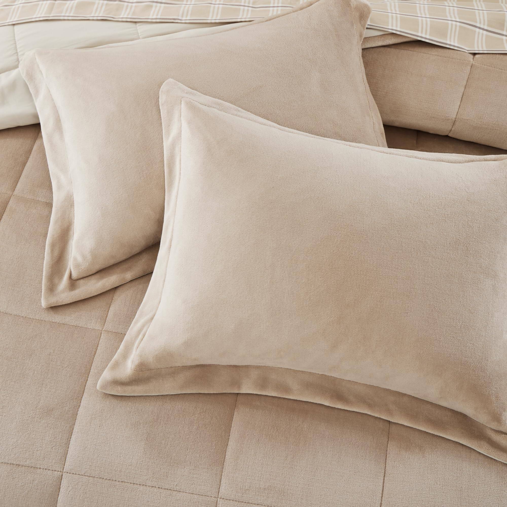 Dapper Styles Plush Queen Comforter Set Light Taupe Flannel Sets Bed In ...