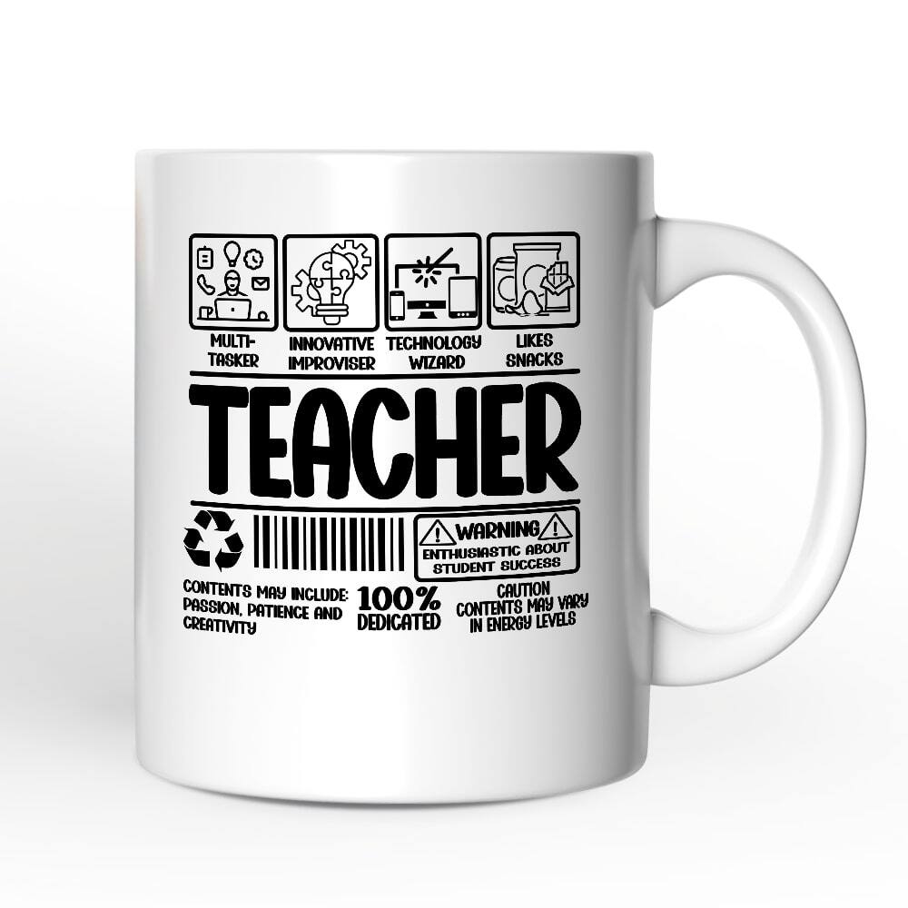 OrnamentallyYou Teacher Label Mug, Funny Barcode for Dedicated Educators Gift White NPCM488 ...