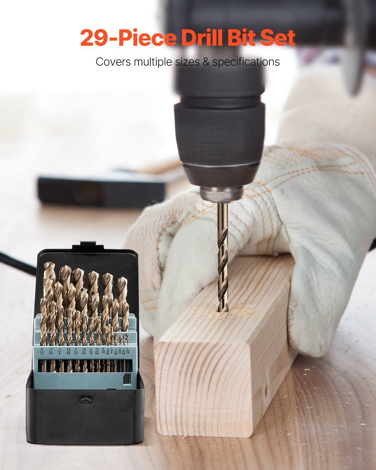 VEVOR Cobalt Drill Bit Set, 29 Pcs, M35 High Speed Steel Cobalt Drill ...