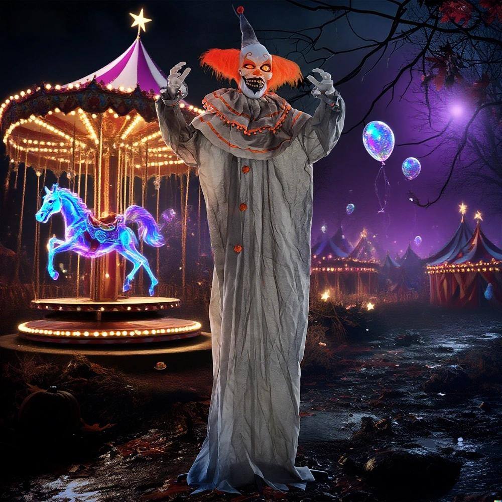 Ecooso Halloween Animatronic Clown with Orange Hair Light Up Eyes Sound ...