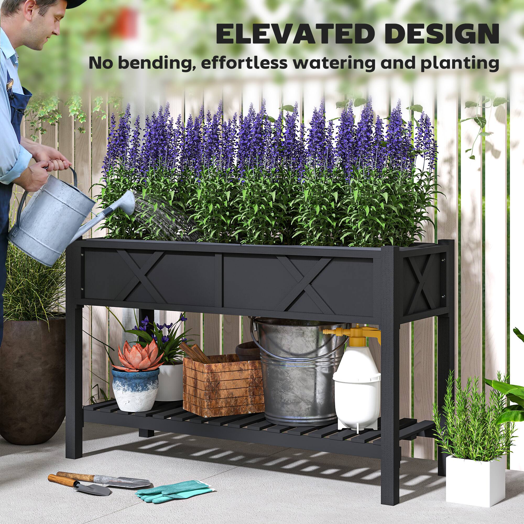 Outsunny Raised Garden Bed, Elevated Wood Planter Box with Storage ...