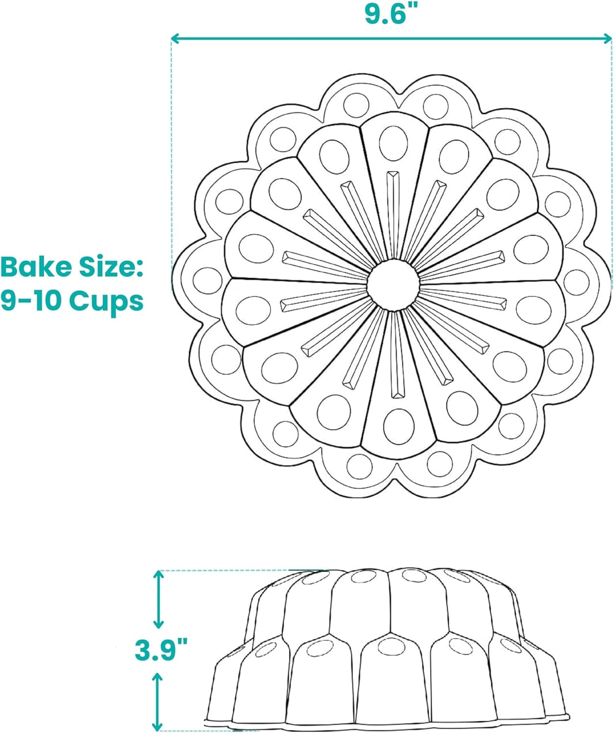 Baker's Secret Fluted Cake Pan, Cast Aluminum 2 Layers Nonstick Coating ...