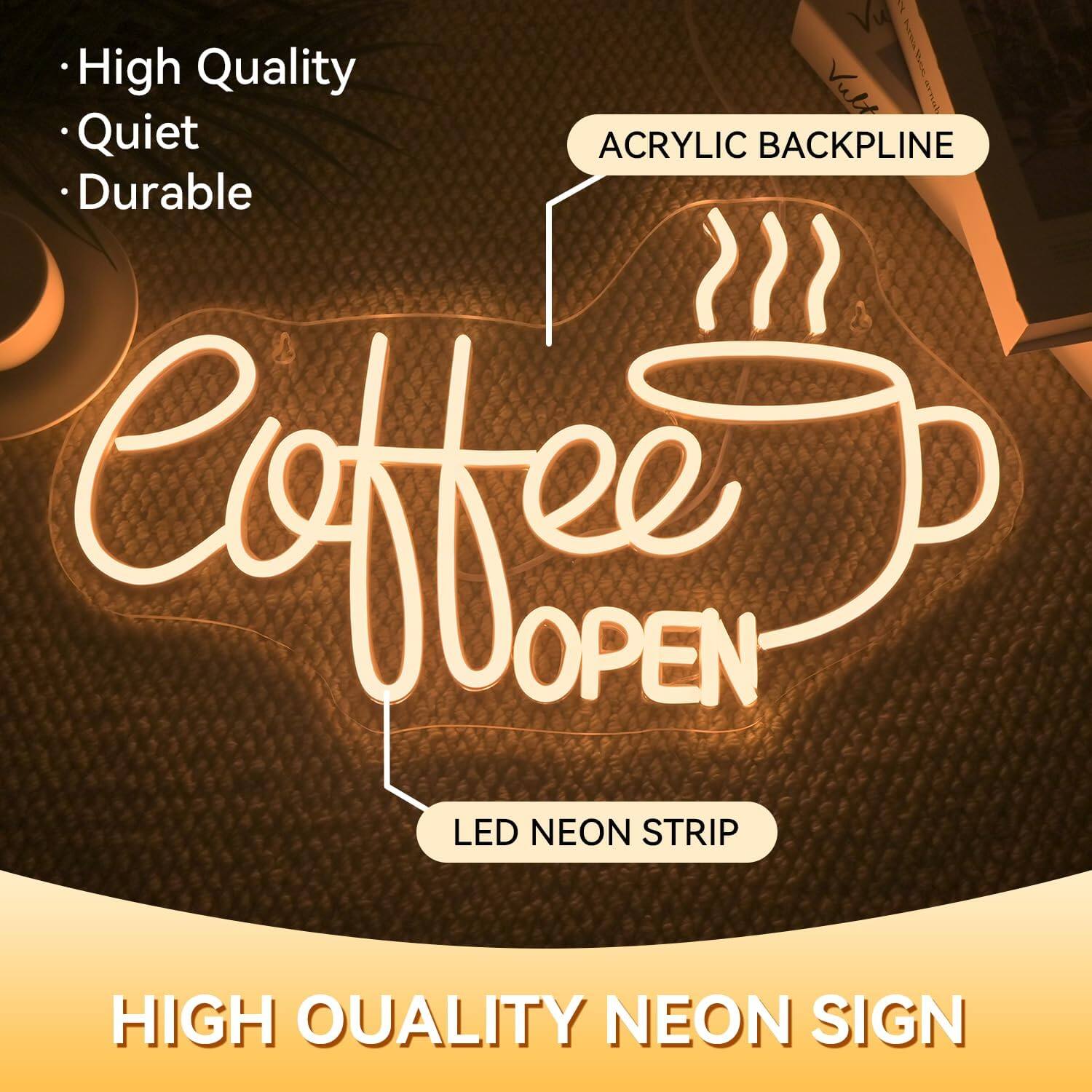 Auledio Coffee Open Neon Sign Light Up Modern Led Sign for coffee bar ...