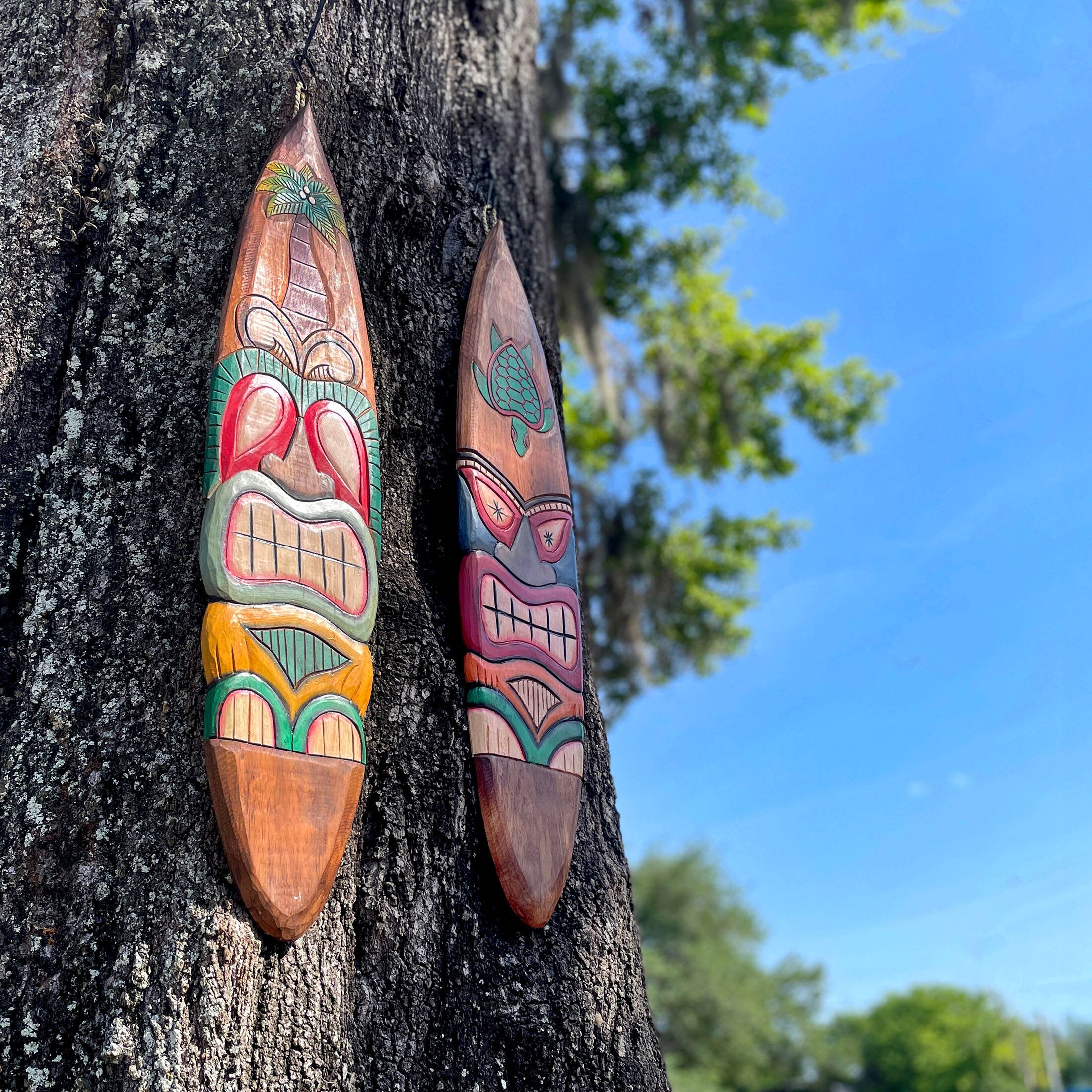 Chesapeake Bay Set of 2 Tiki Surfboard Wall Decor 39" Sea Turtle Palm ...