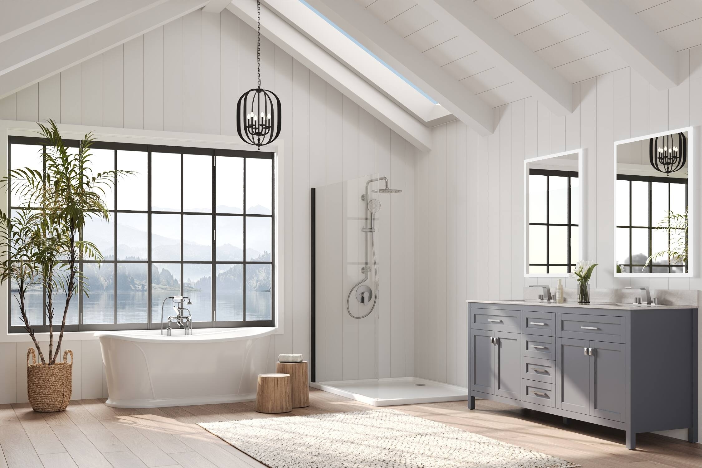 GRANDJOY Exposed Pipe Shower System with 10 in Round Rain Head and ...