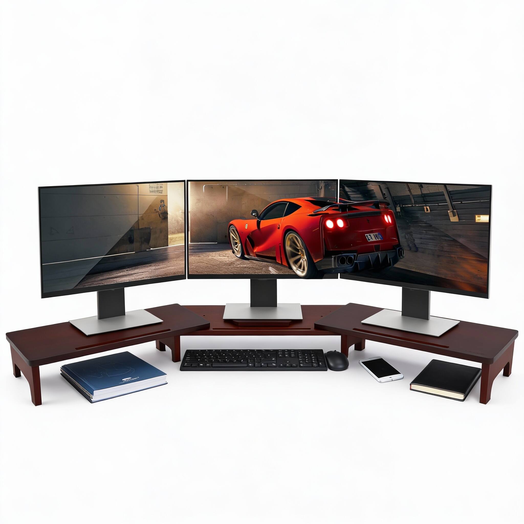 Frangdom Bamboo Monitor Stand Riser 3 Shelf Adjustable Length Angle 60. ...