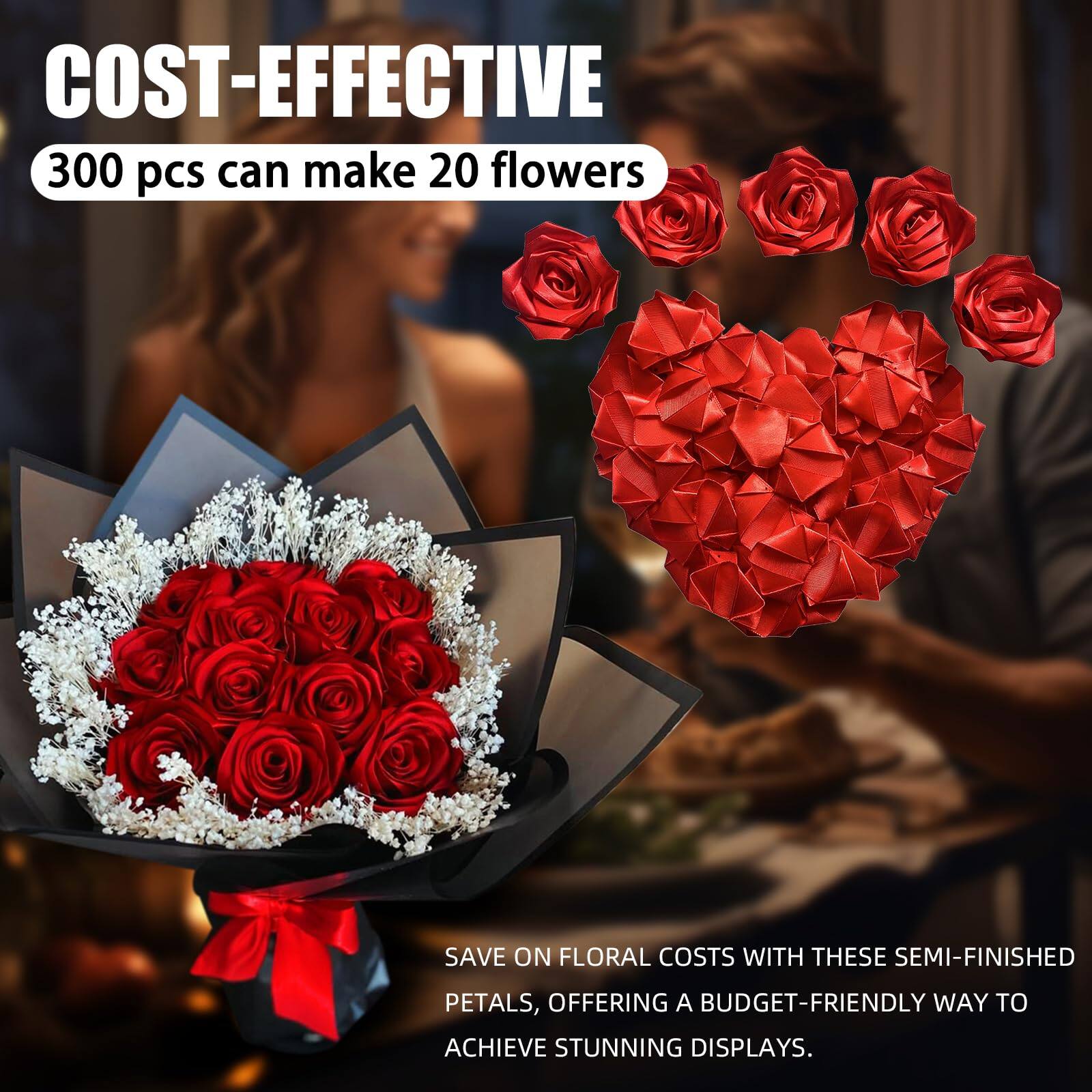 Stylel Star 300pcs Premade Satin Ribbon Rose Petals Half finished For ...