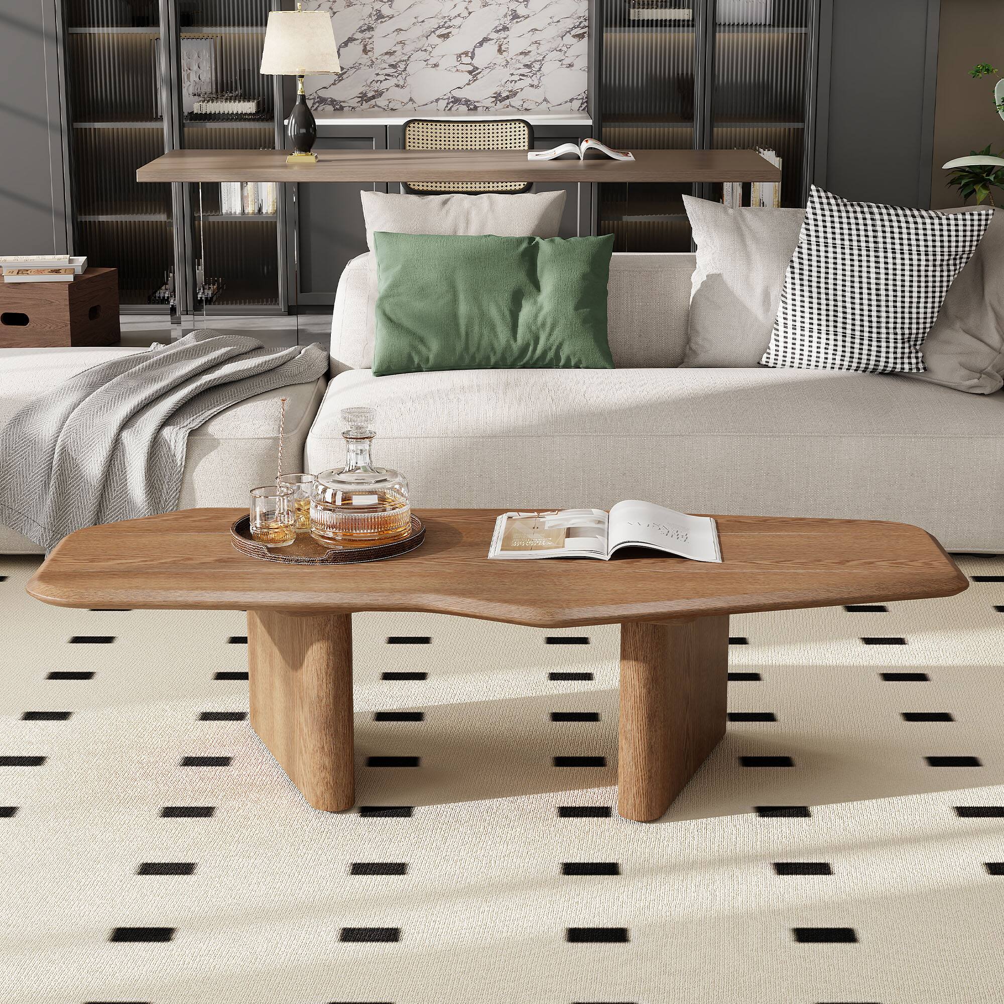 Tiramisubest 47.2 Inches Free Form Rustic Ash Wood Veneer Coffee Table ...