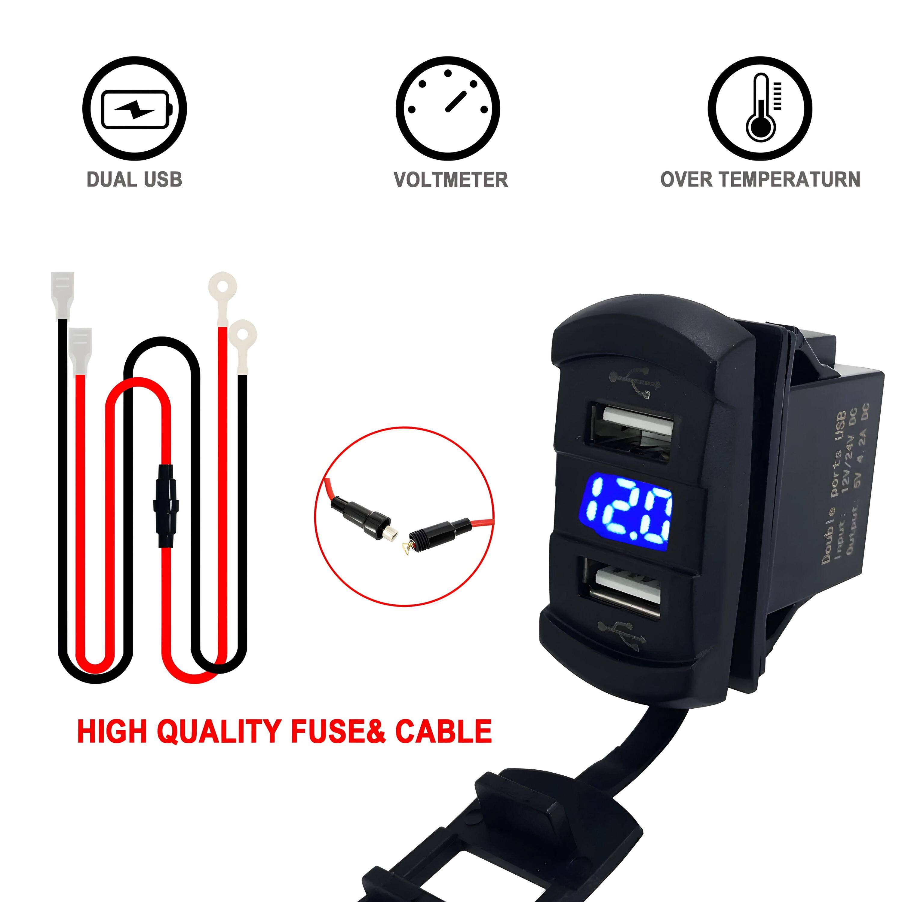 Kitcheniva 12V Dual USB Charger Socket LED Voltage Voltmeter Rocker ...