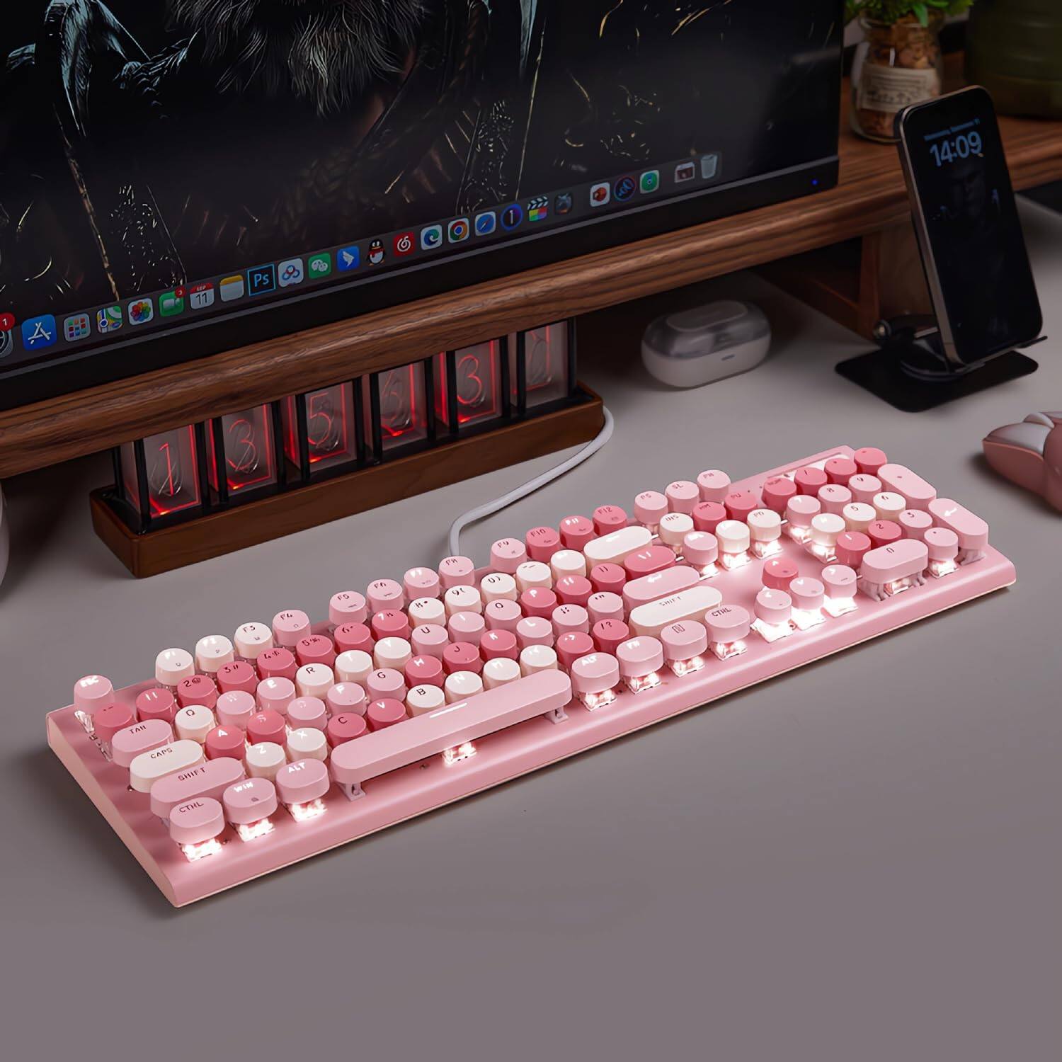 Comfort Essence Cute Pink Wired With White Backlit Typewriter Volume ...