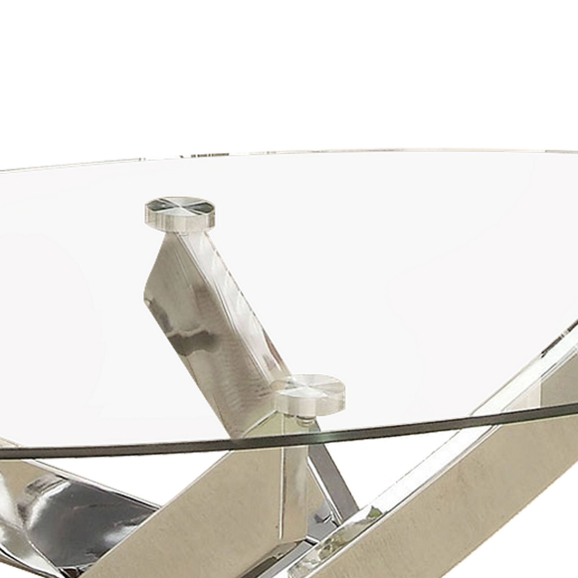 Manhattan Lane Oval Shape Glass Top Coffee Table with Criss Cross Base ...