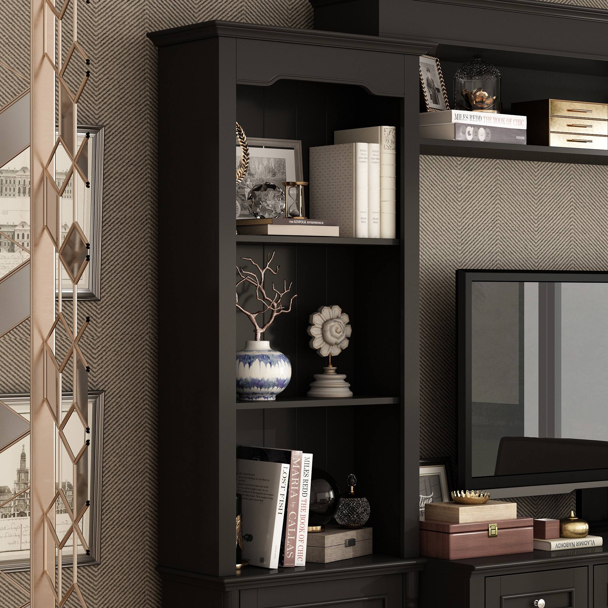 Famapy European Style TV Stand Combo Entertainment Center, Fits Up to ...