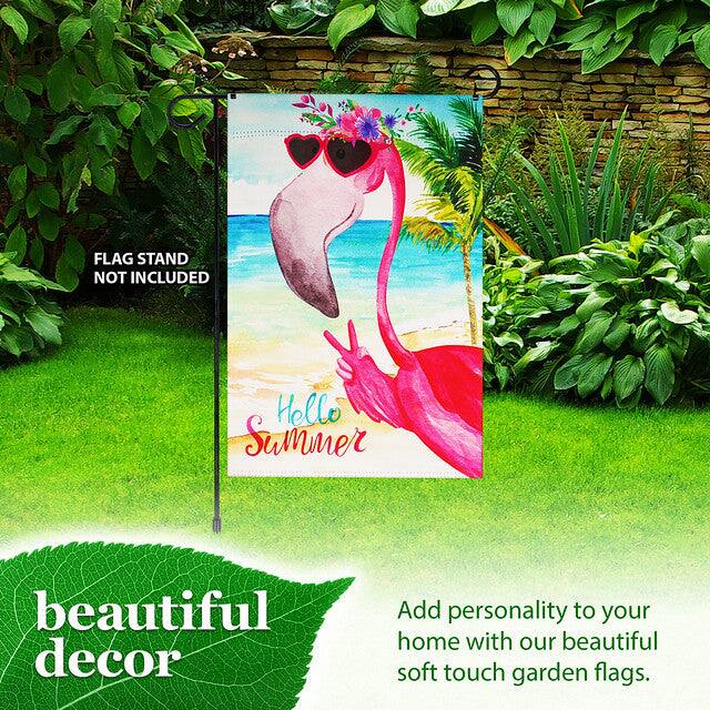 G128 Hello Summer Flamingo Peace Sign Garden Flag 12 x 18 Inch Printed ...