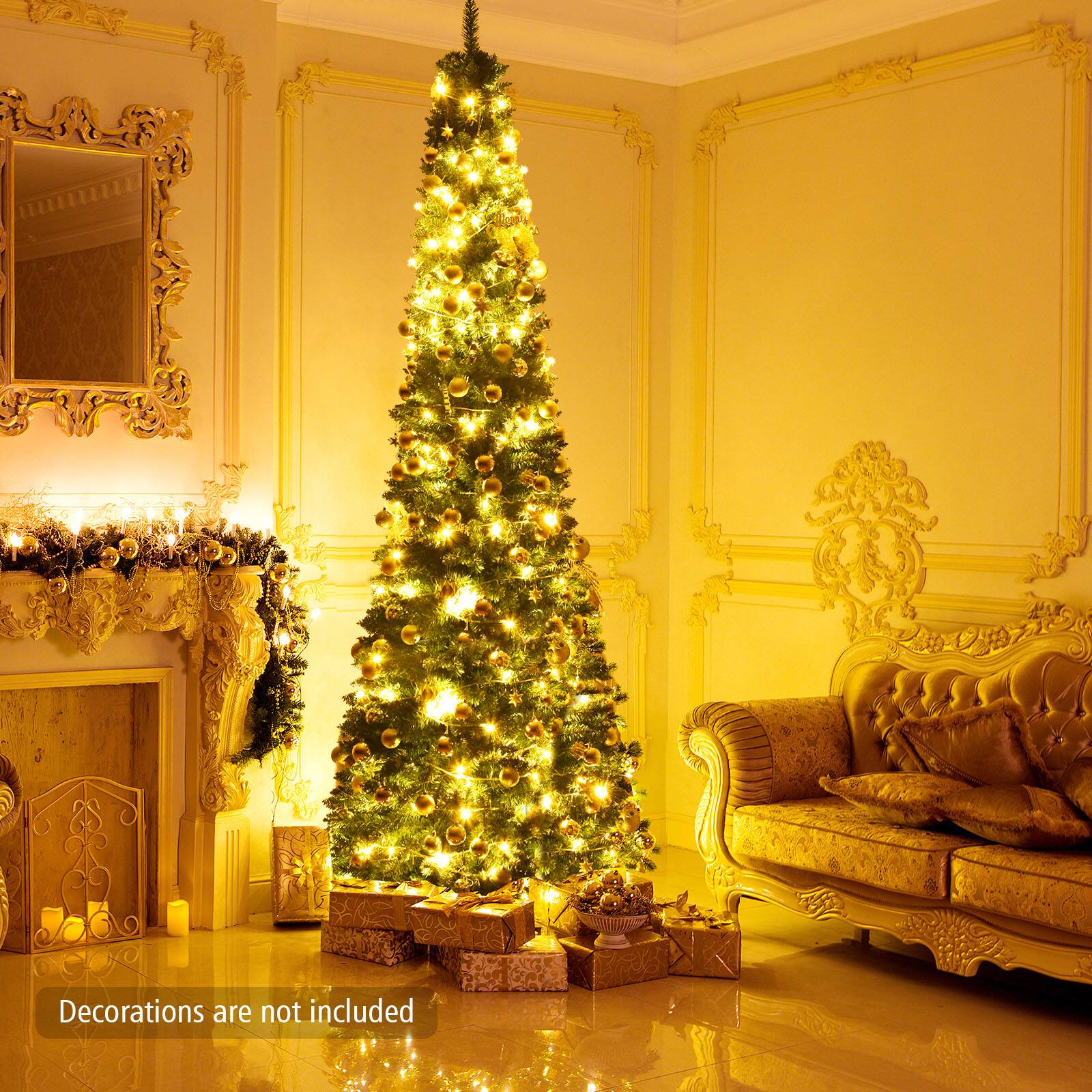 Gymax 9' PVC Artificial Christmas Tree Holiday Decor Slim Pencil Tree ...