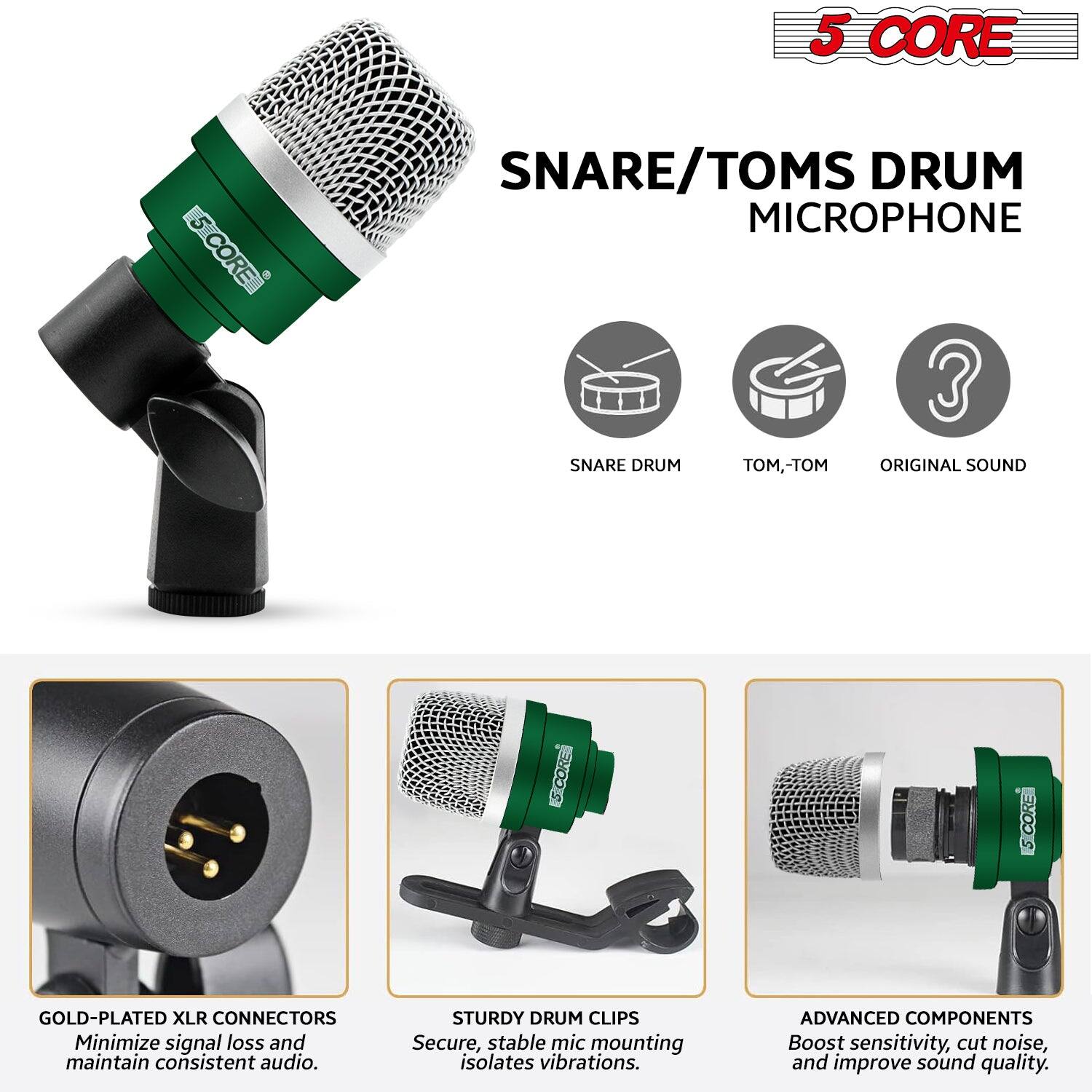 5 CORE Drum Mic Kit 7 Pcs Kick Bass Tom Snare Dynamic Microphone ...