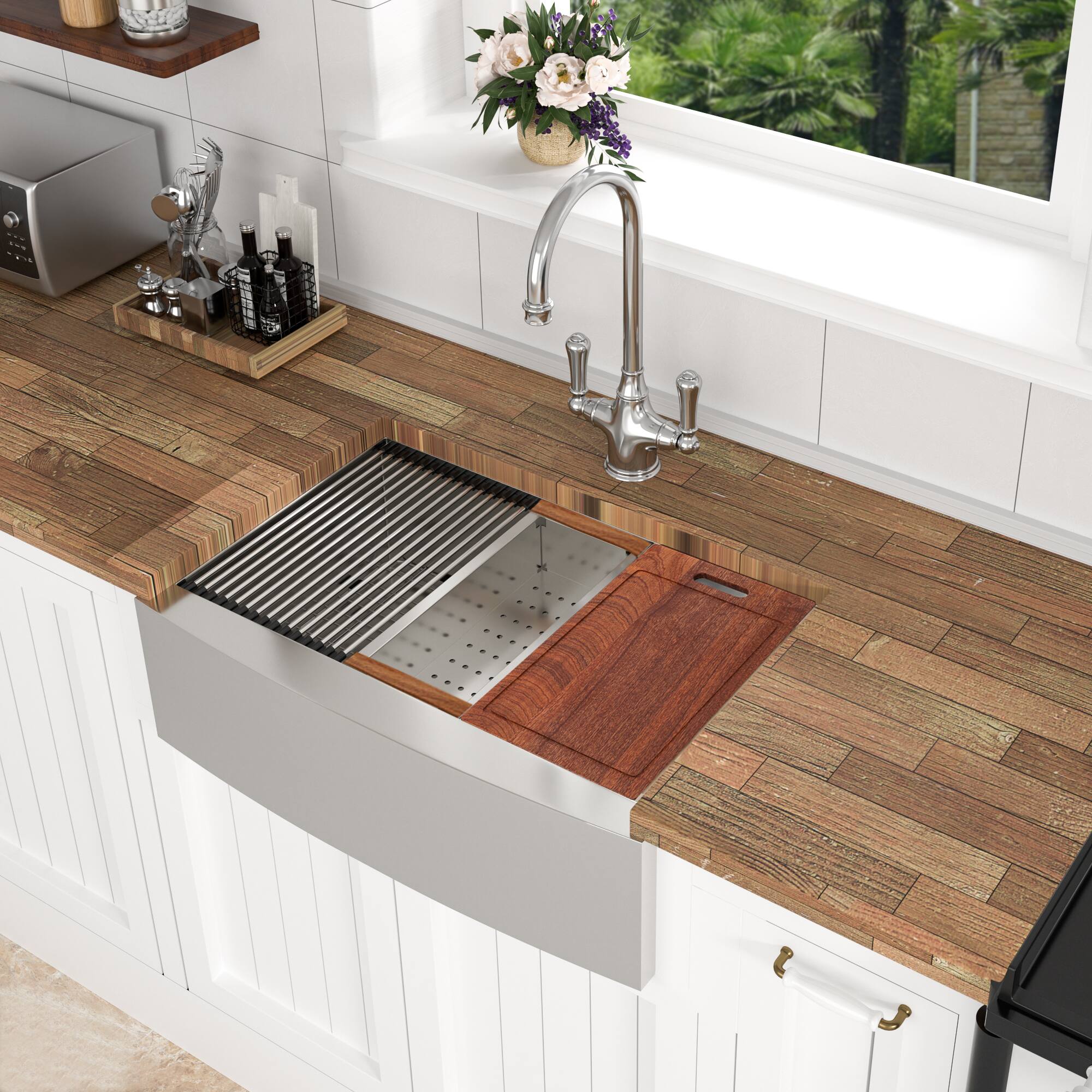 APRILSOUL 33 Farmhouse Sink Workstation 33 x 21 x 9 Inch Kitchen Sink ...