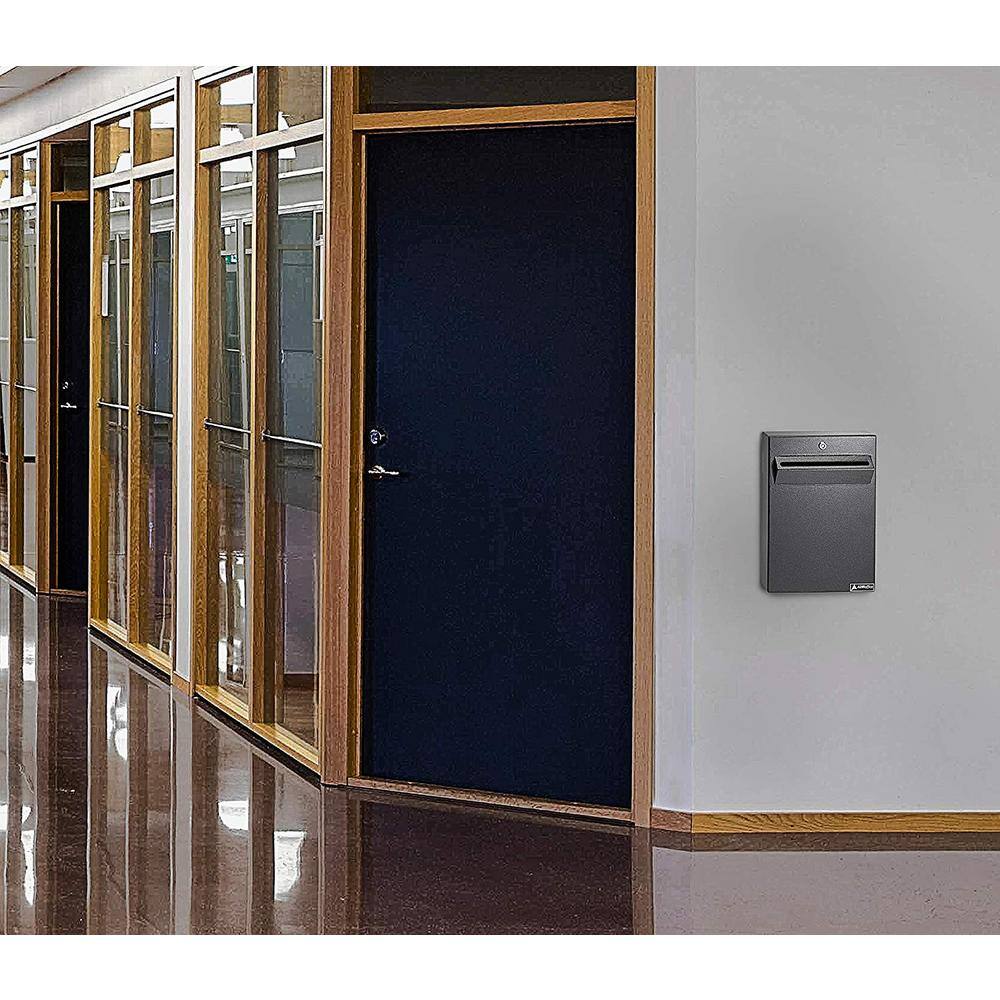 AdirOffice Safe Steel Slim Wall Mounted Drop Box with Key Lock Black ...