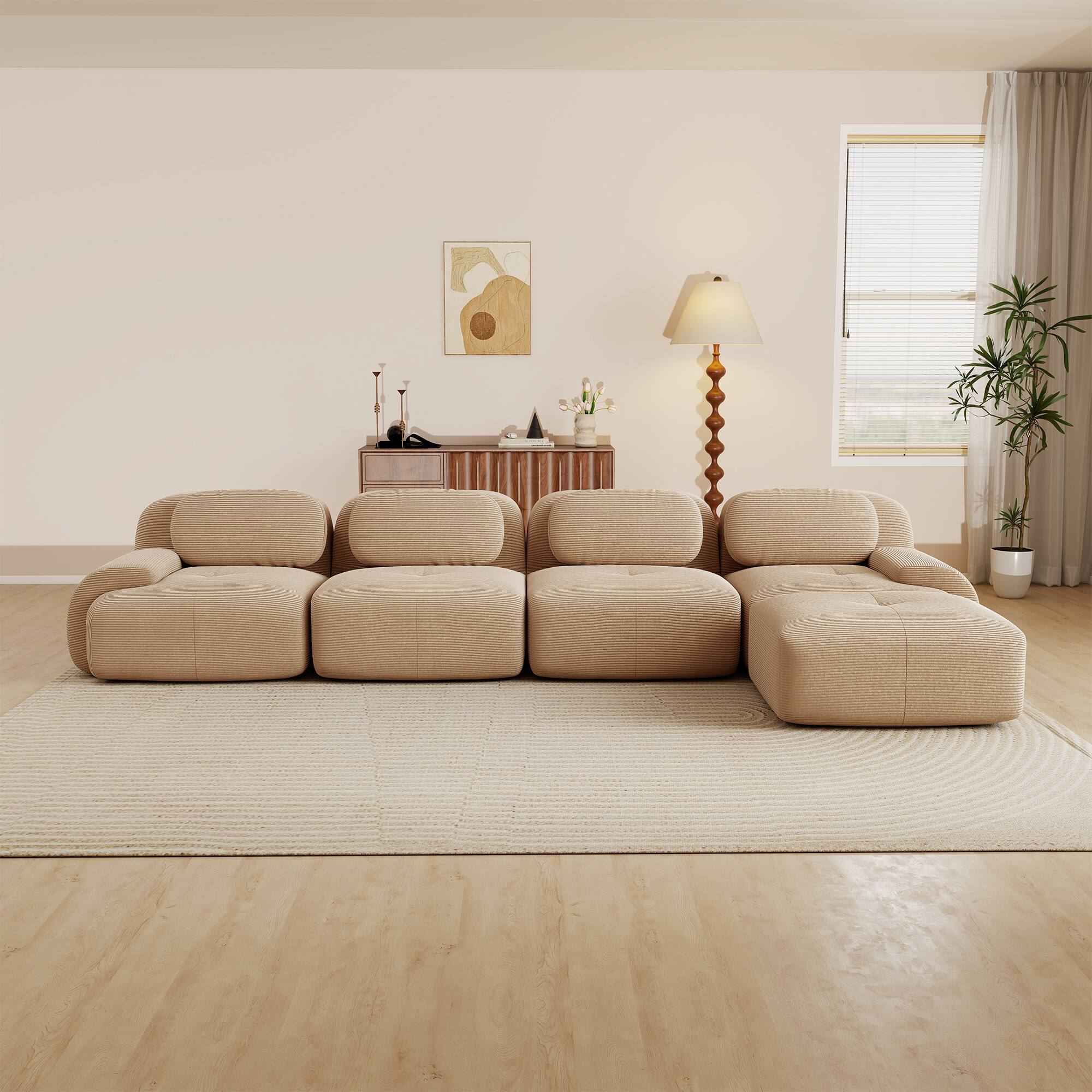 Aukfa 4 Seats + Ottoman Modular Corduroy Sectional Sofa Ergonomic ...