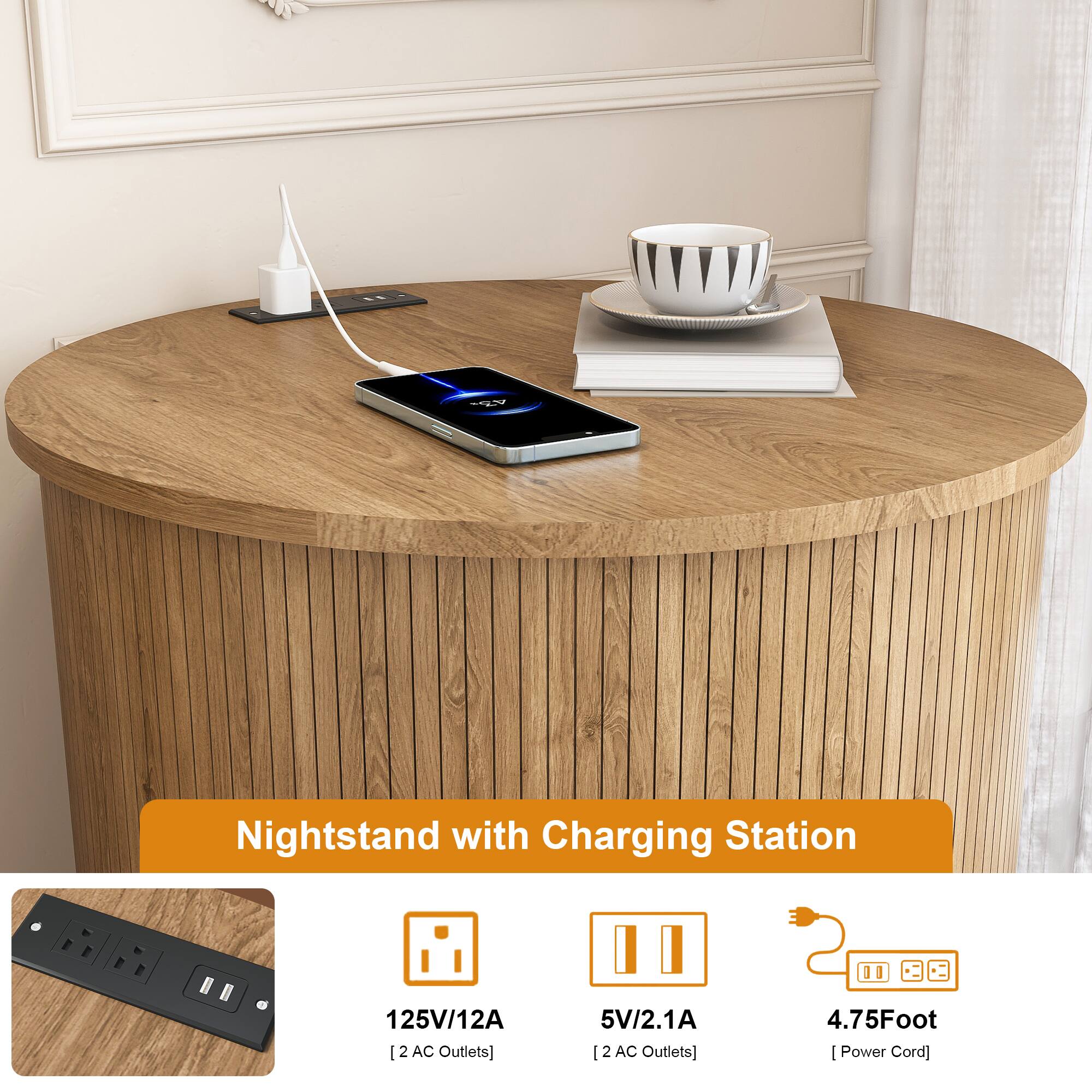 Forest'nSky Modern Cylinder End Table with Built in Charging Station ...