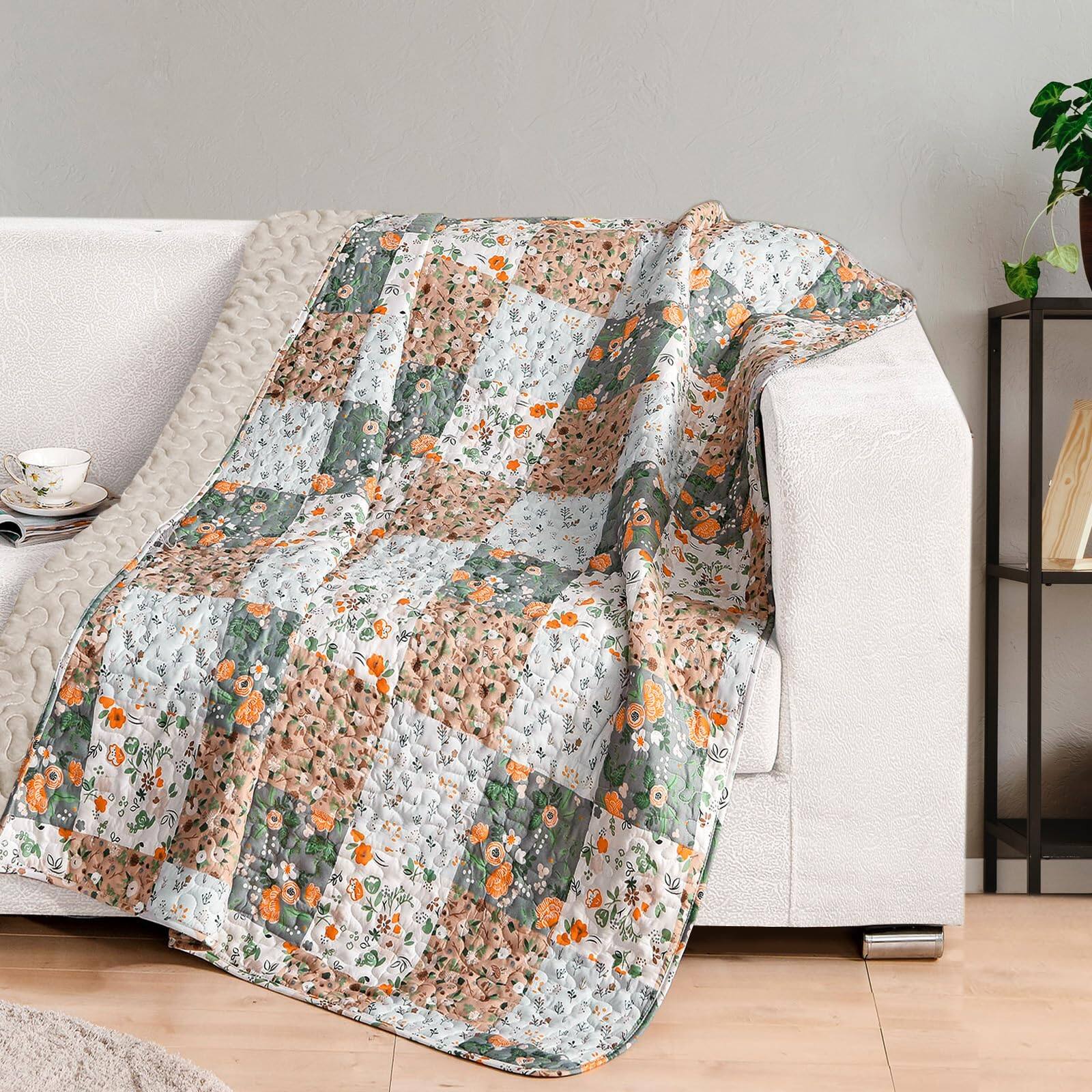 Dapper Styles 50 x 60 Quilted Throw Blanket Microfiber Quilt With Boho Patchwork Pattern ...