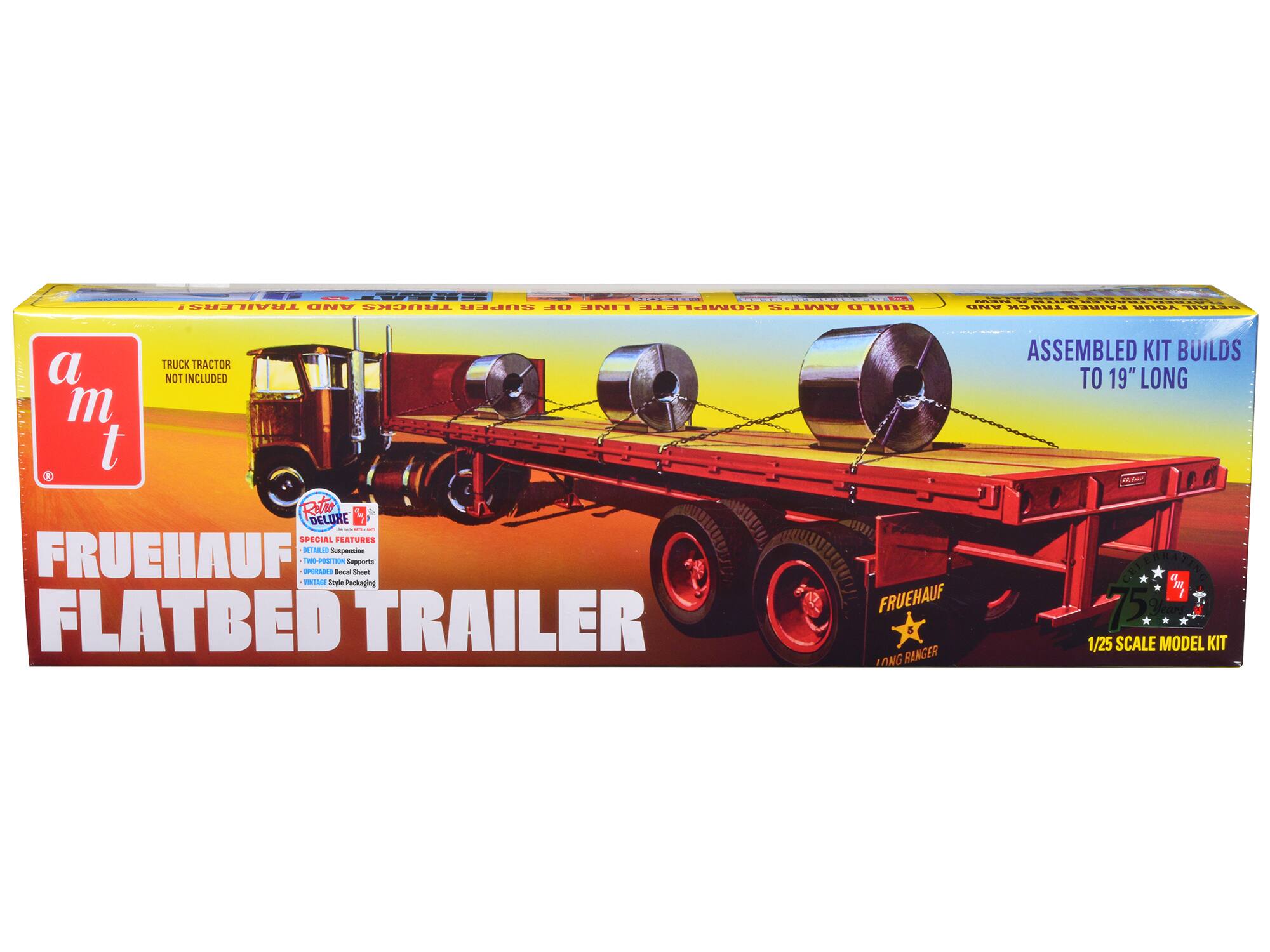 Skill 3 Model Kit Fruehauf Flatbed Trailer 1/25 Scale Model by AMT Red ...