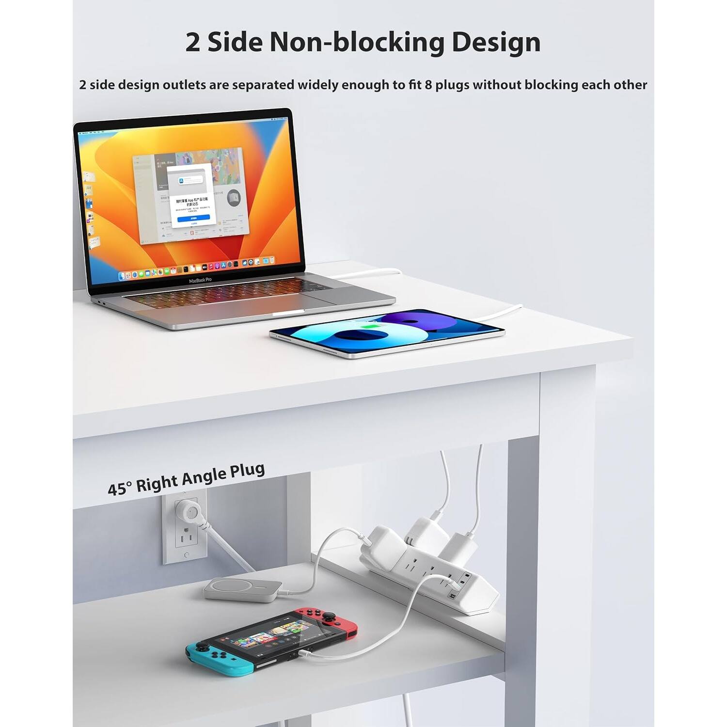 PARKER SLATER 40W Desk Clamp Power Strip with 8 Outlets, 8 USB Ports (4 ...