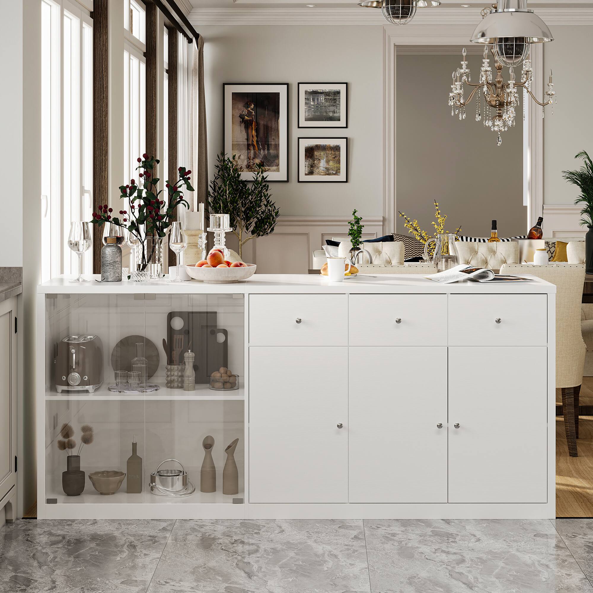 FUFU&GAGA Multi Functional Kitchen Storage Cabinet with Glass Doors ...