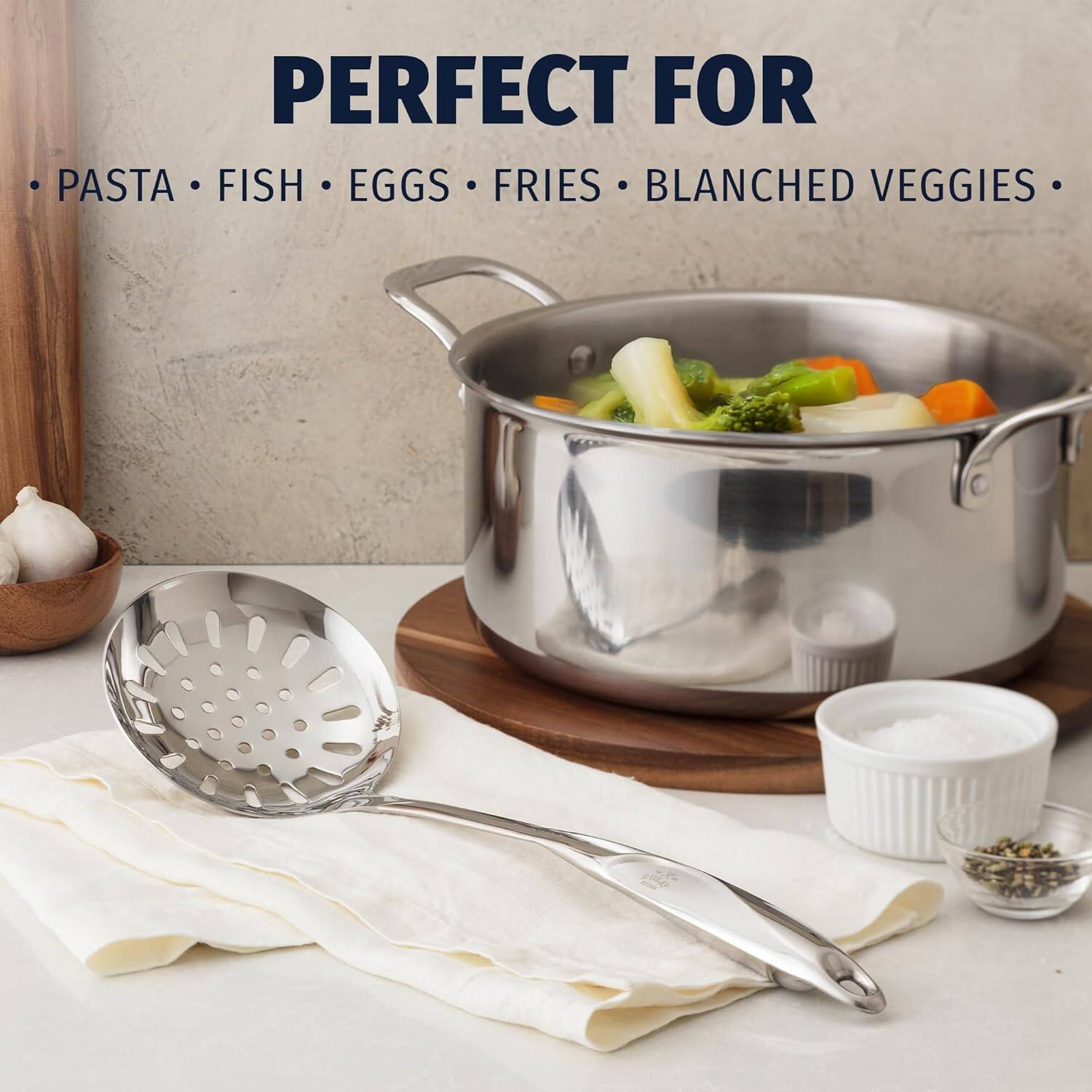 Zulay Kitchen Stainless Steel Slotted Spoon 14.5” Large Skimmer Frying ...