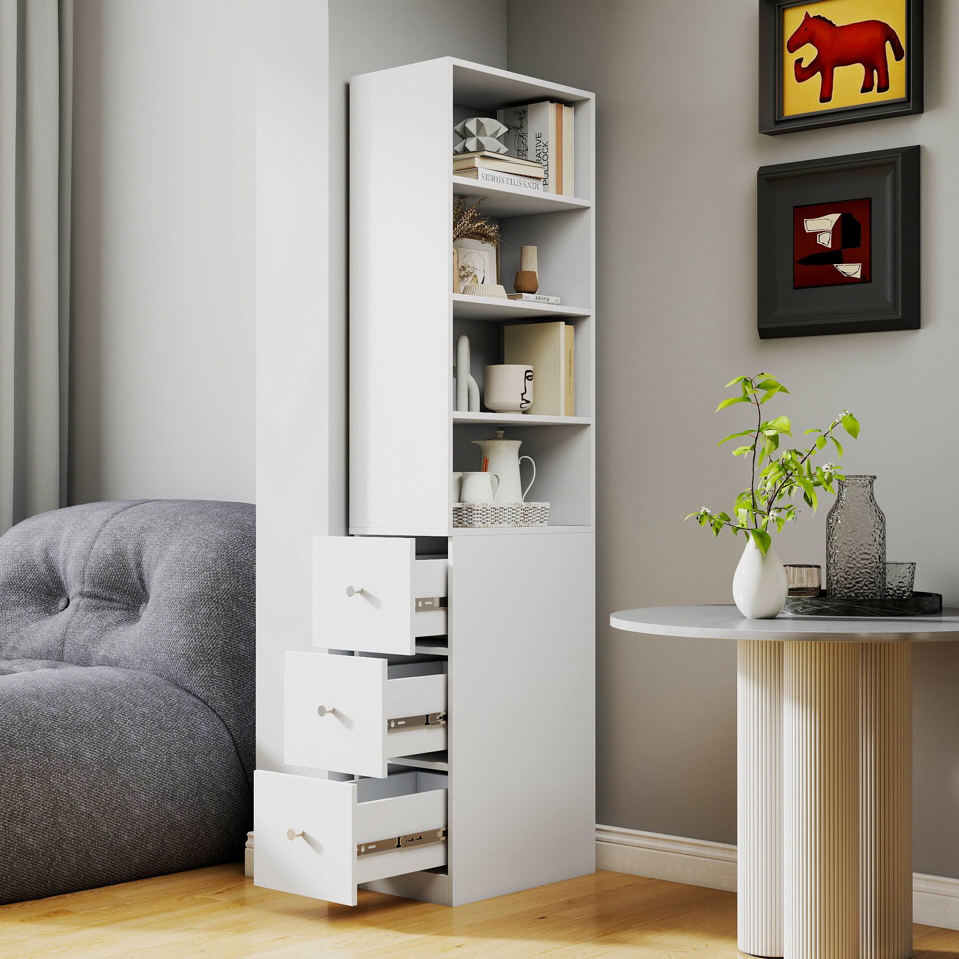 Spaco Modern 70.87" Bookshelf with 3 Drawers, 4 Tier Storage Cabinet ...