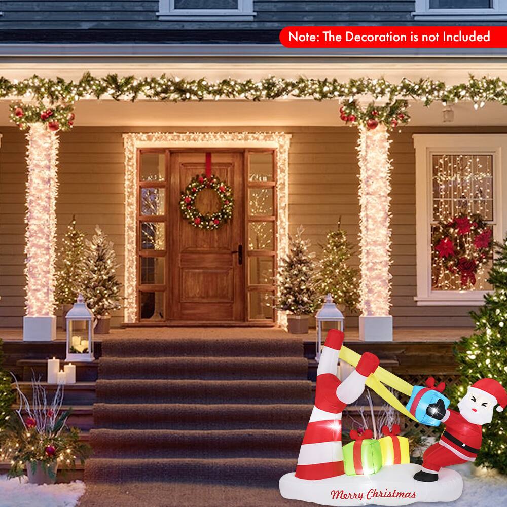 BreeBe 7FT Lighted Inflatable Santa Claus with Slingshot Christmas ...