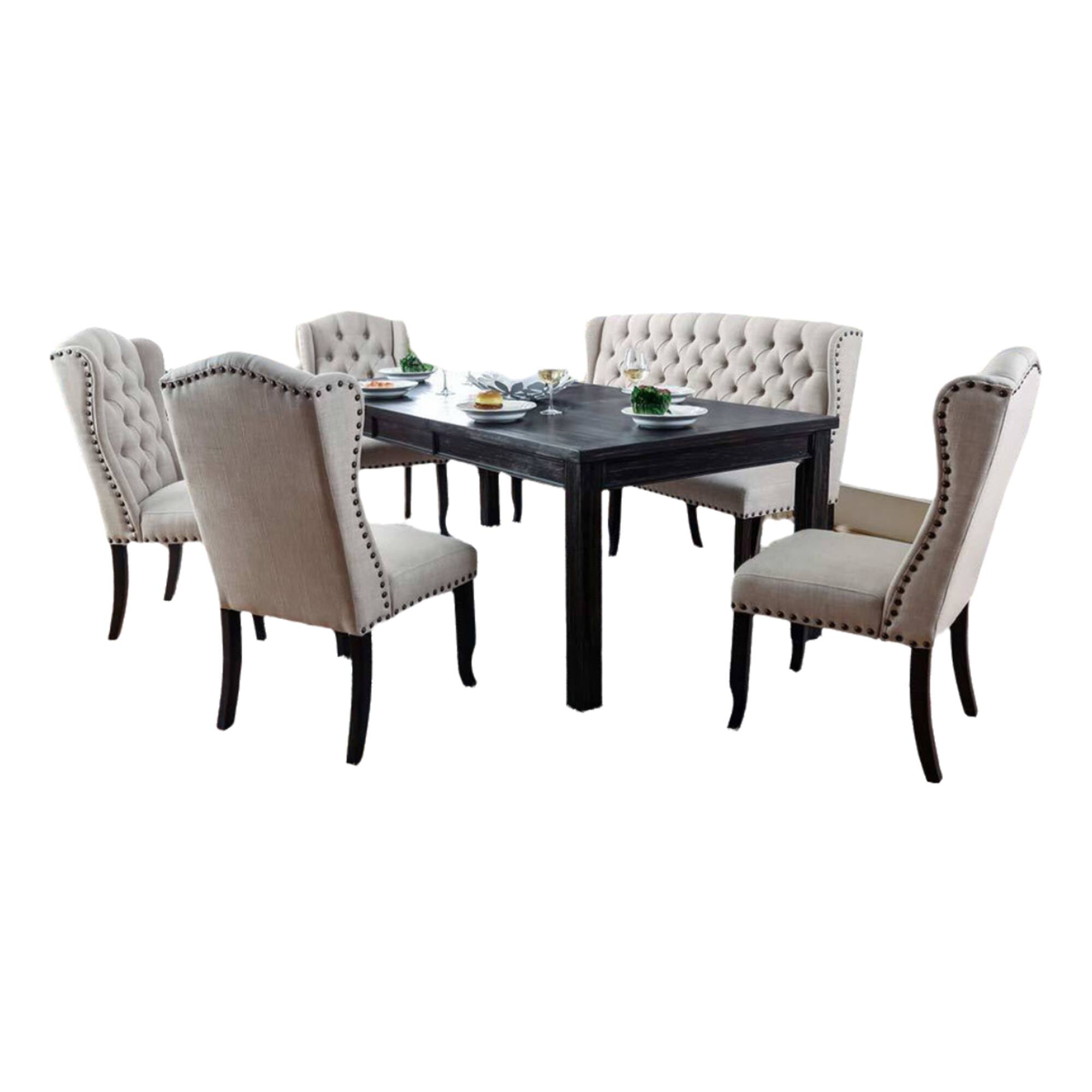 Manhattan Lane Bega 6pc Dining Table, Bench, Wingback Chair Set, Beige ...