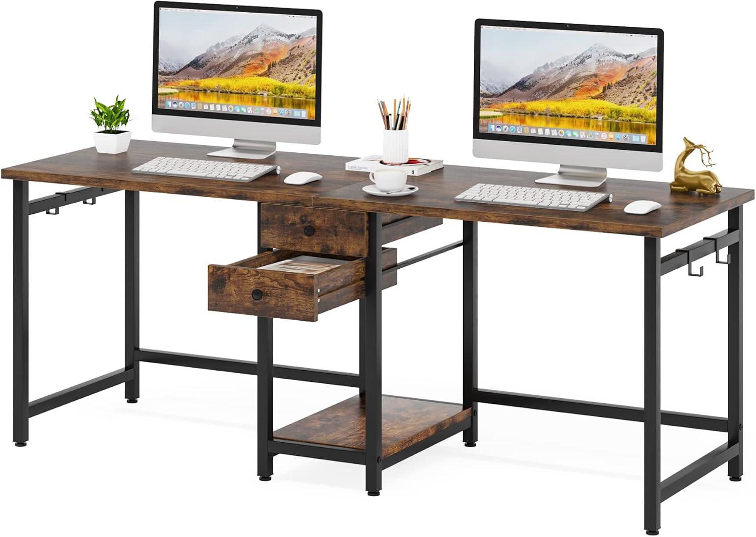 APRILSOUL 79 Inch Two Person Computer Desk with Drawers and Storage ...