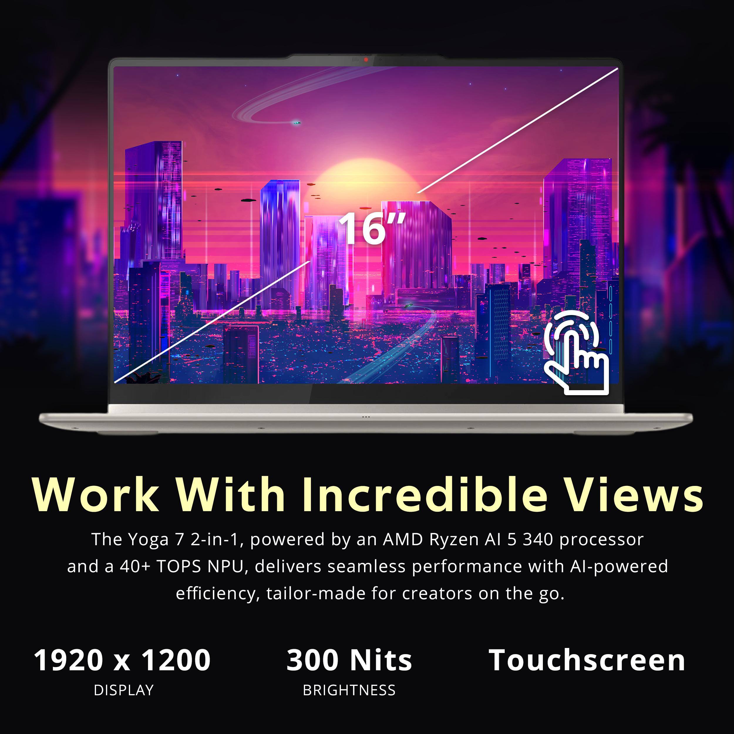 Lenovo Yoga 7 2 in 1 16" 2K Touchscreen Laptop,Copilot+ PC,AMD Ryzen AI 5 340,16GB RAM,2TB SSD+ ...
