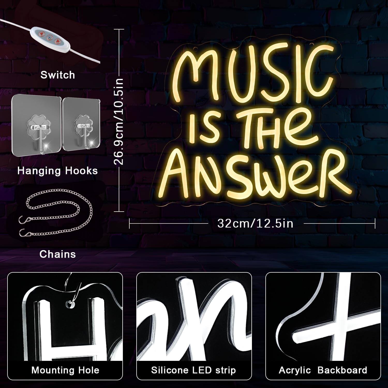 Auledio Music Is The Answer Neon Sign for Wall Decor Letter Neon Light ...