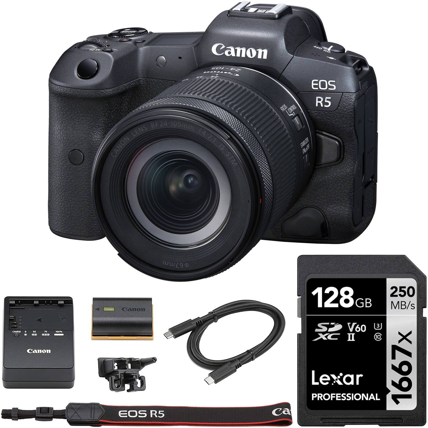 Canon EOS R5 Full Frame Mirrorless Camera w/ 8K + 24 105mm F4 7.1 IS ...