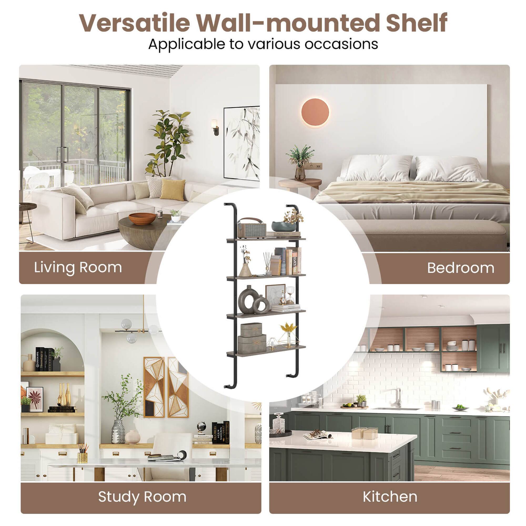 Costway 2 PCS 4 Tier Wall mounted Ladder Shelf Display Bookshelf with ...