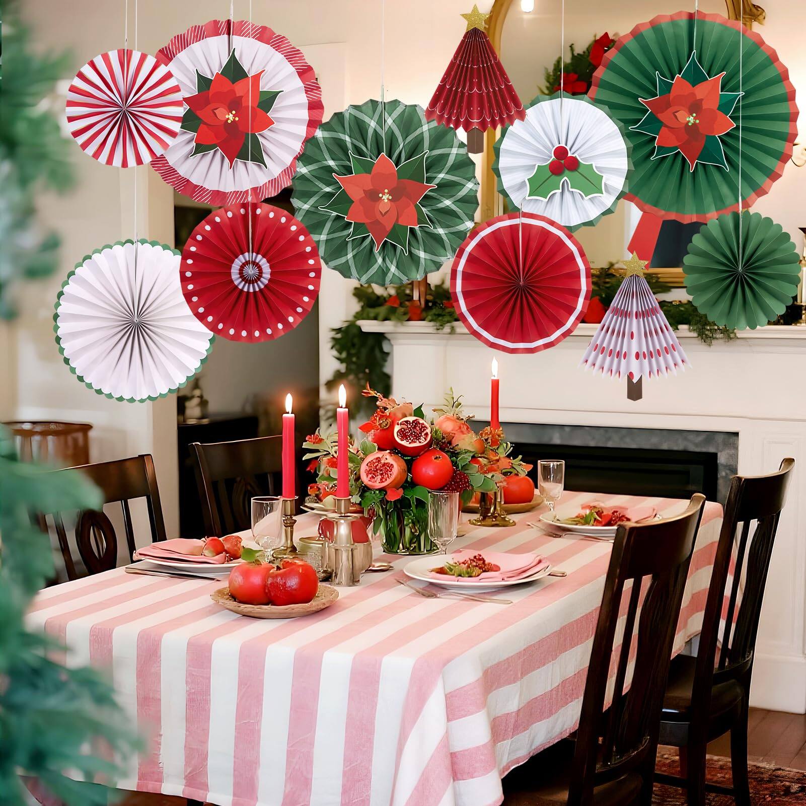 Paradigms Interiors 15cs Vintage Christmas Hanging Fans With Poinsettia ...