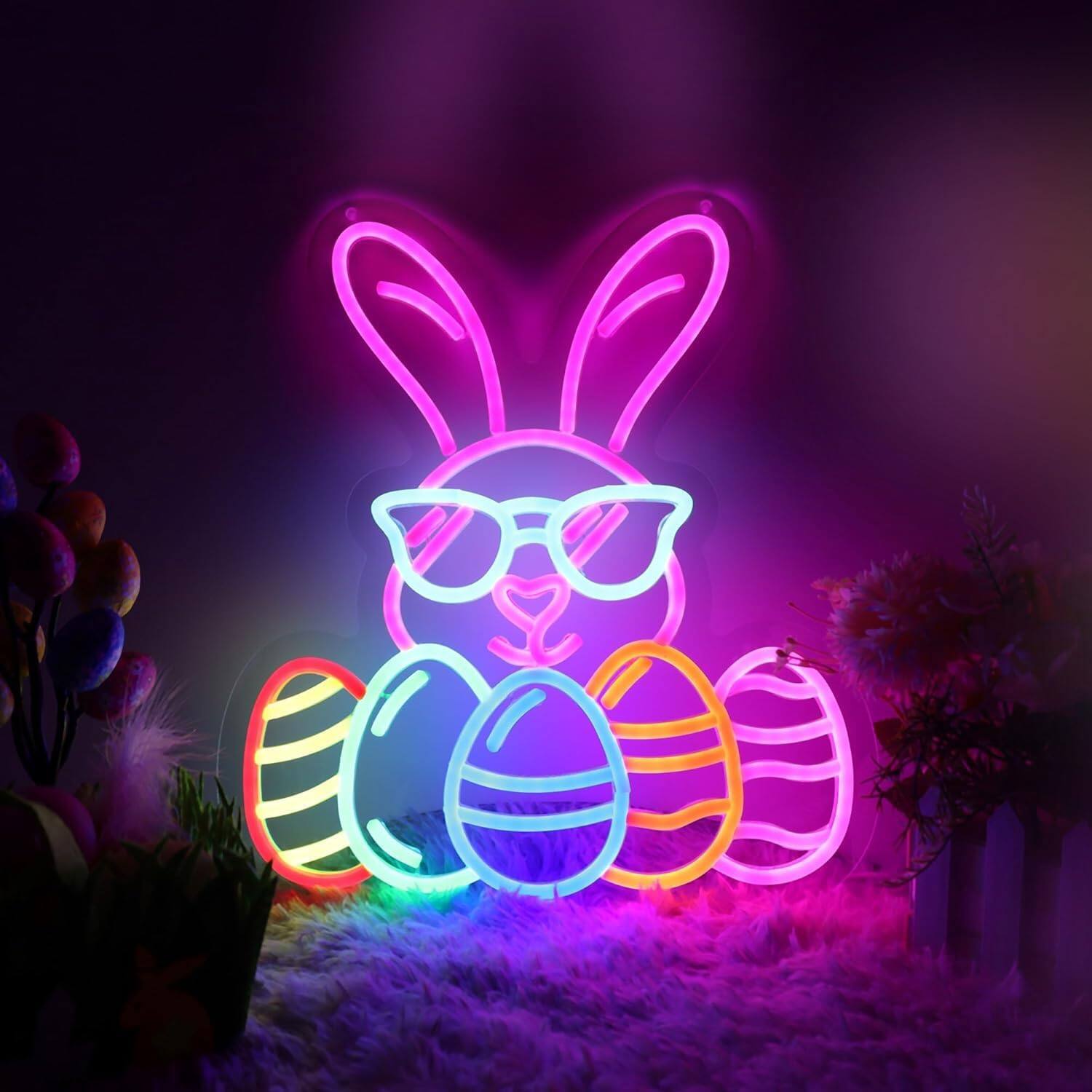 Auledio Easter Bunny Egg Neon Signs Decorations USB Dimmable Easter ...
