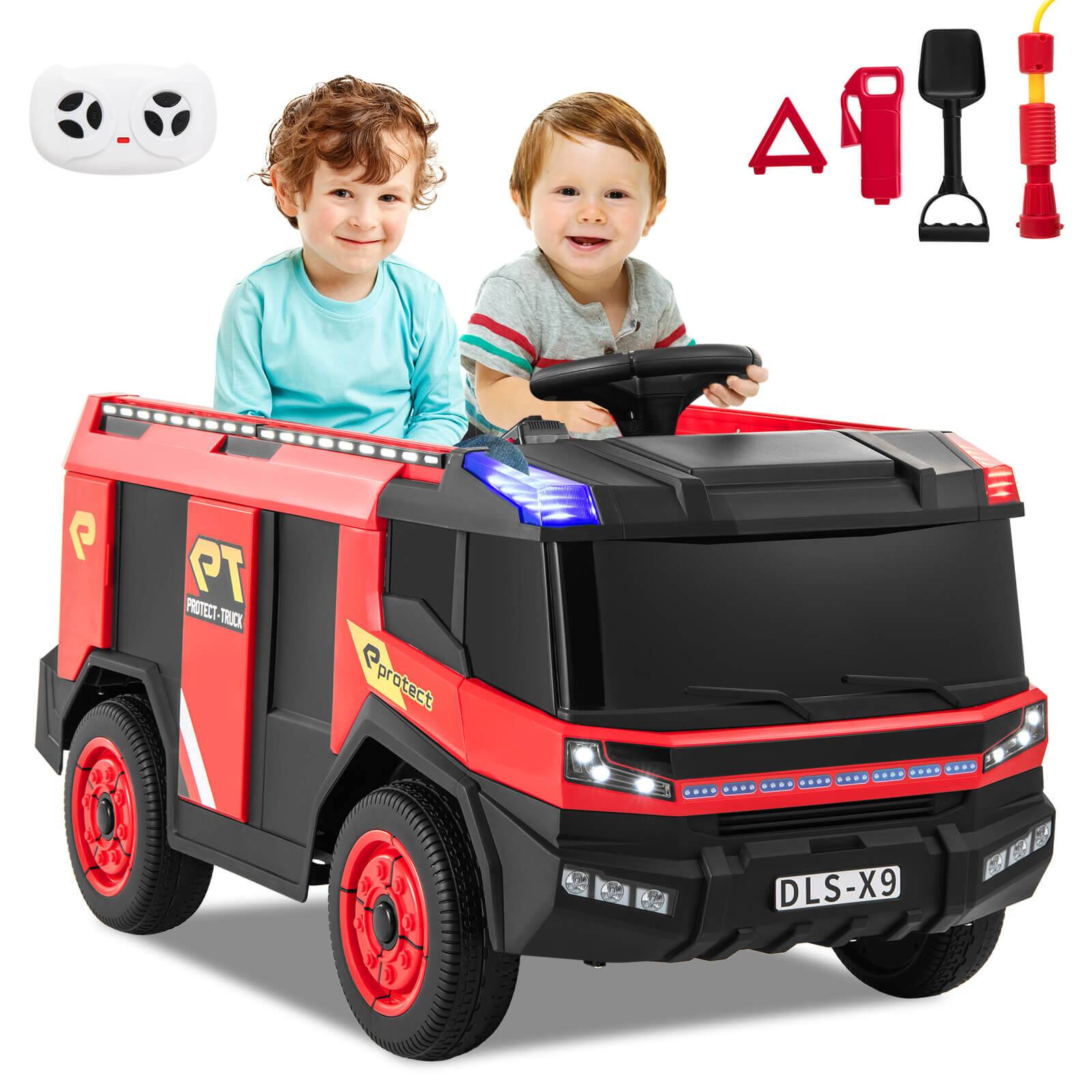 Costway 2-Seater Kids Ride on Fire Truck w/Remote Control Water Gun ...