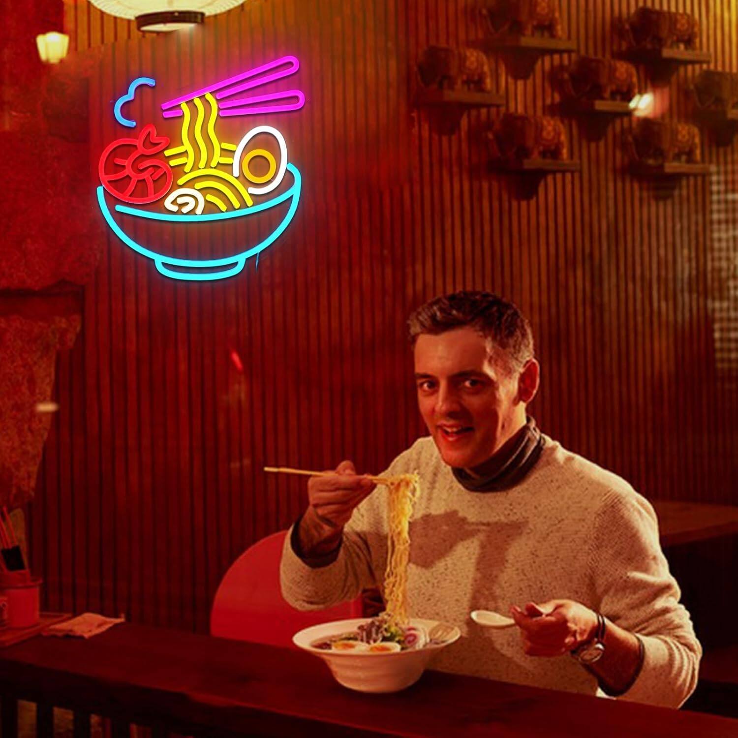 Auledio Ramen Neon Sign for Wall Decor, Seafood Noodles Led Signs for ...