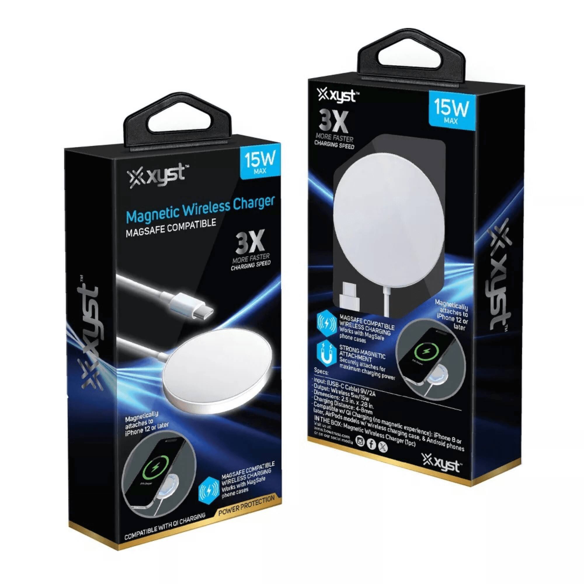 Xyst 15 Watt MagSafe Wireless Charger with Built in USB C Cable White ...