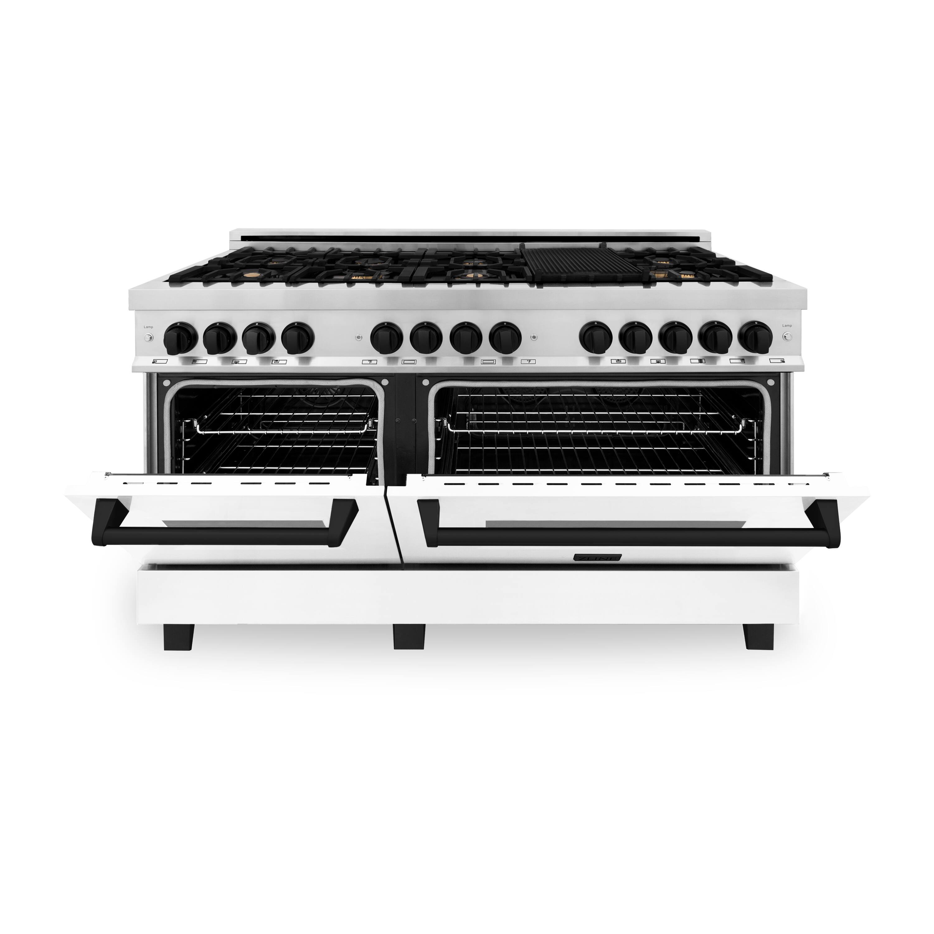 ZLINE Autograph 60" Legacy Dual Fuel Range w/ 9 Burners & White & Black ...