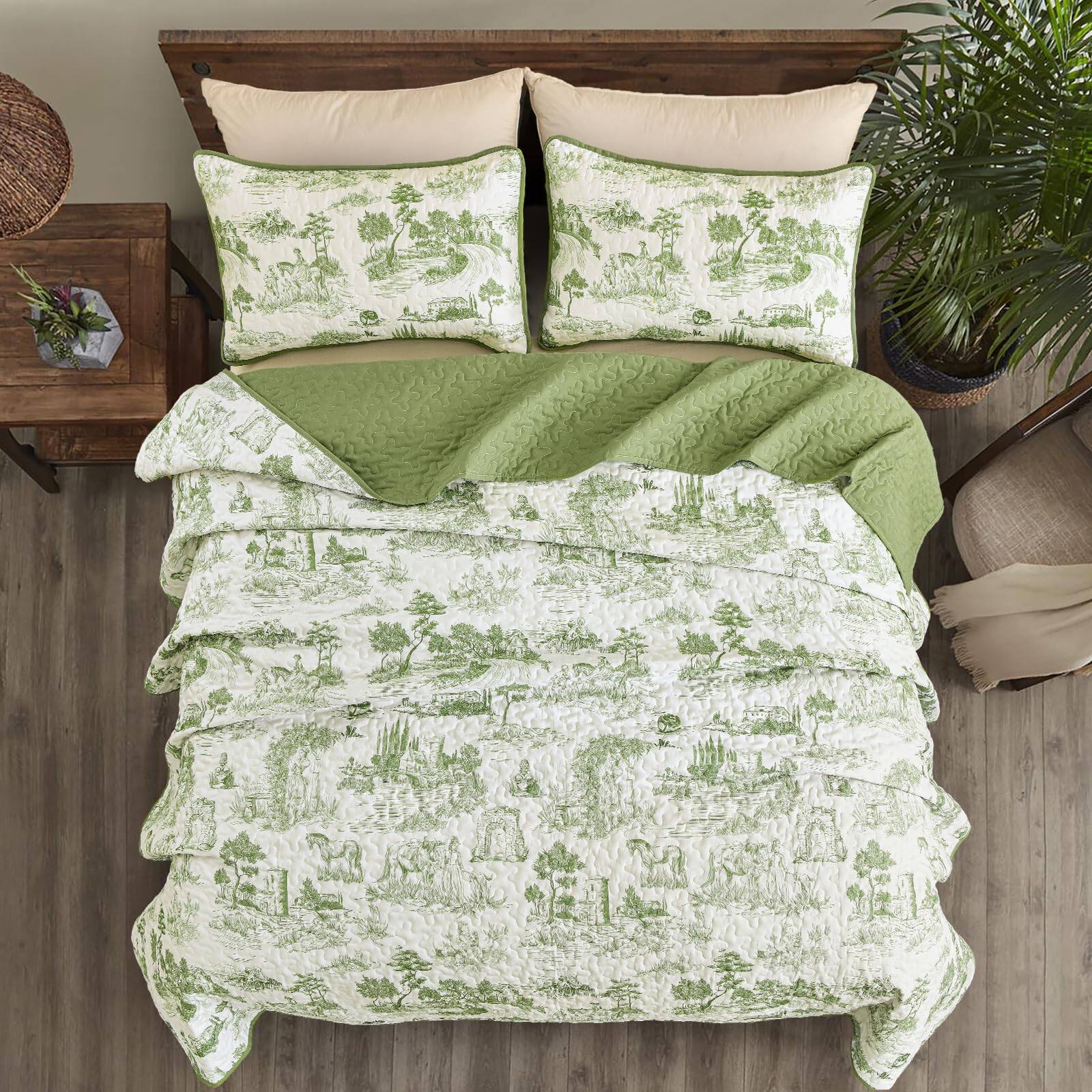 Earthley Blooms Farmhouse Quilt Set Spring Toile Rustic Bedspreads 3 ...
