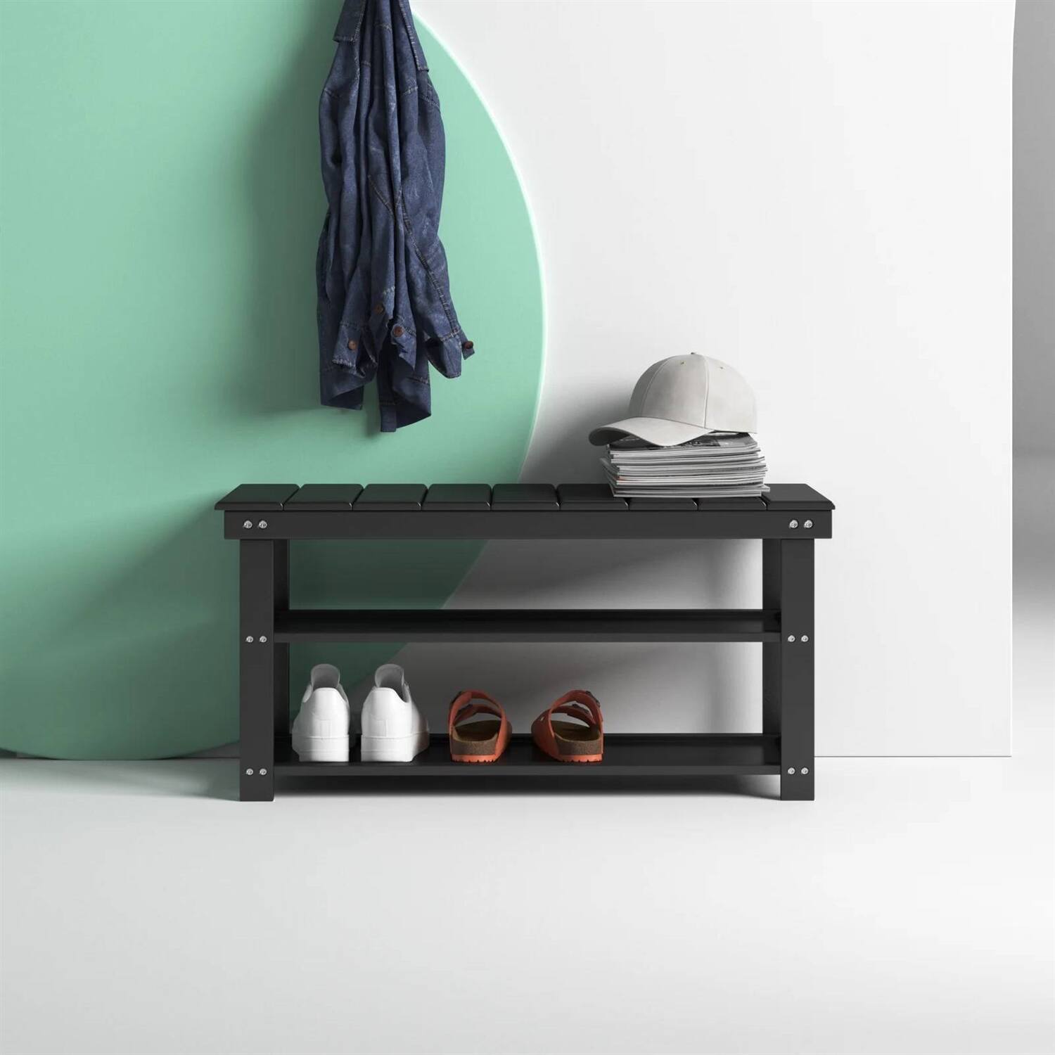 Hivvago Wooden 2 Shelf Shoe Rack Storage Bench for Entryway or Closet ...