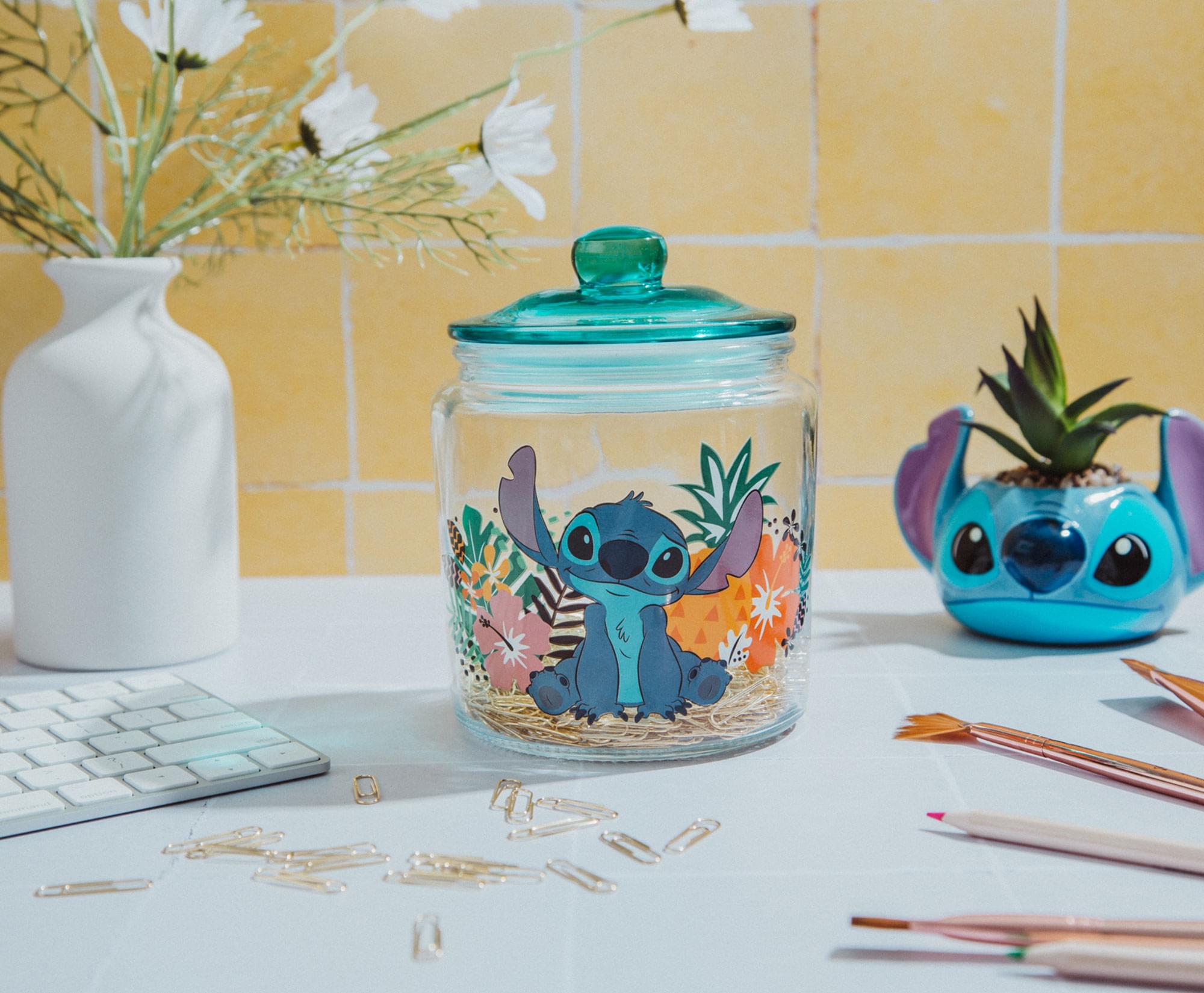 Disney Lilo & Stitch Glass Snack Jar Container With Lid | 6 Inches Tall ...