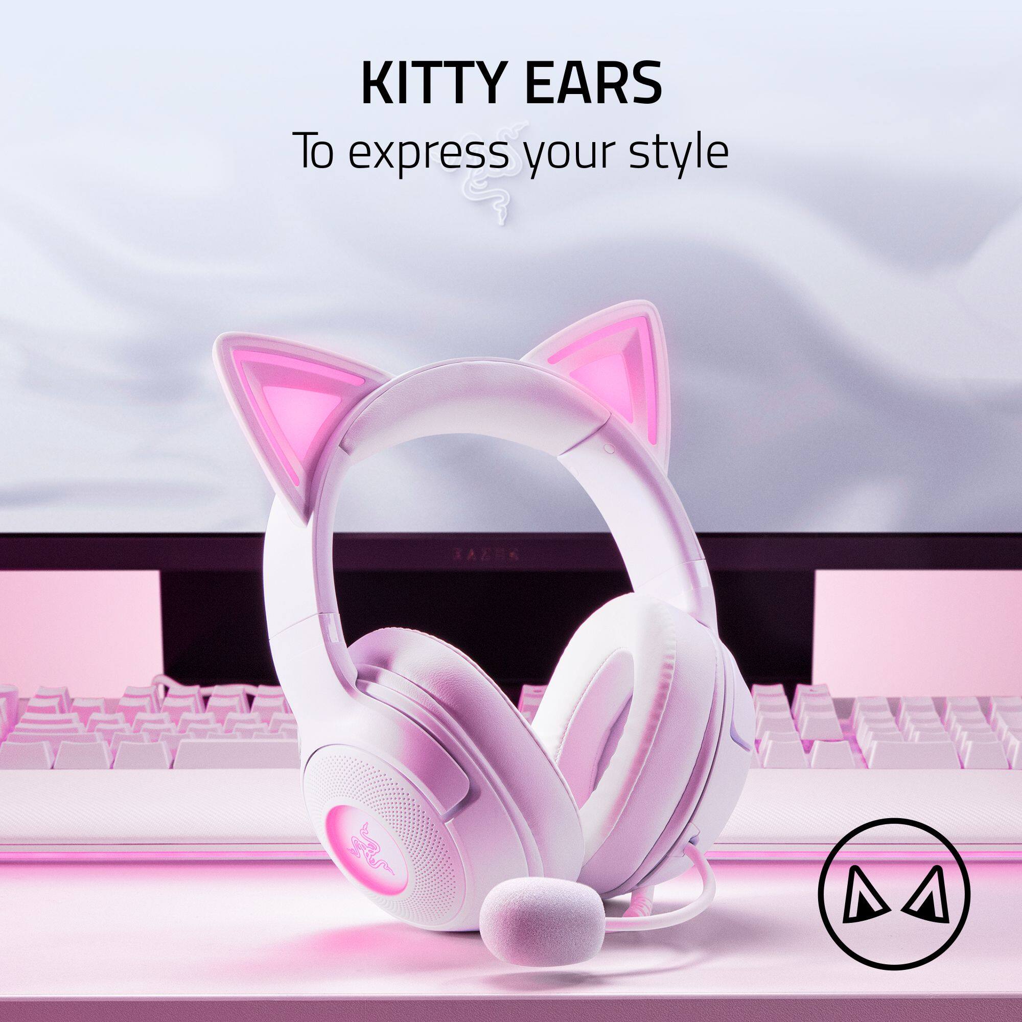 Razer Kraken Kitty V2 Wired Over the Ear Gaming Headset for PC, Mac ...