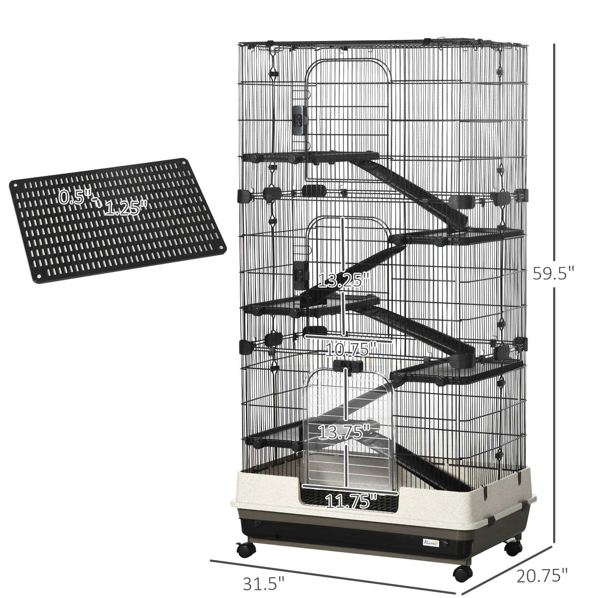 Pawhut 59.5" Small Animal Cage with Wheels, 6 Level Portable Bunny Cage ...