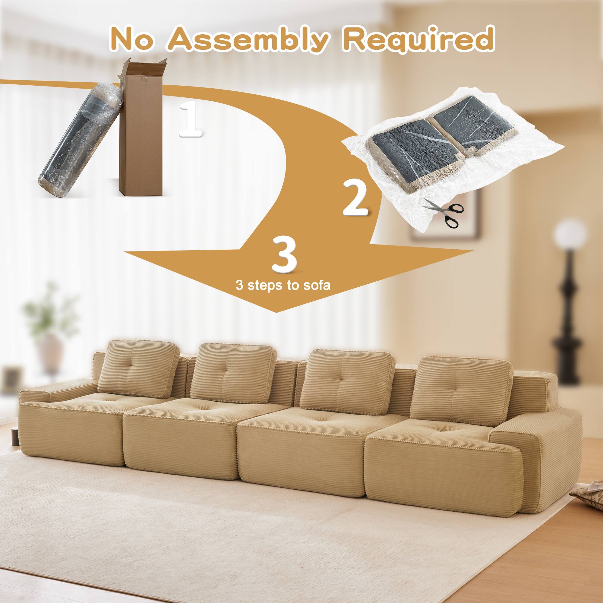 Aukfa 153" Modern Modular Sectional Sofa Corduroy Fabric, 4 Seater with ...