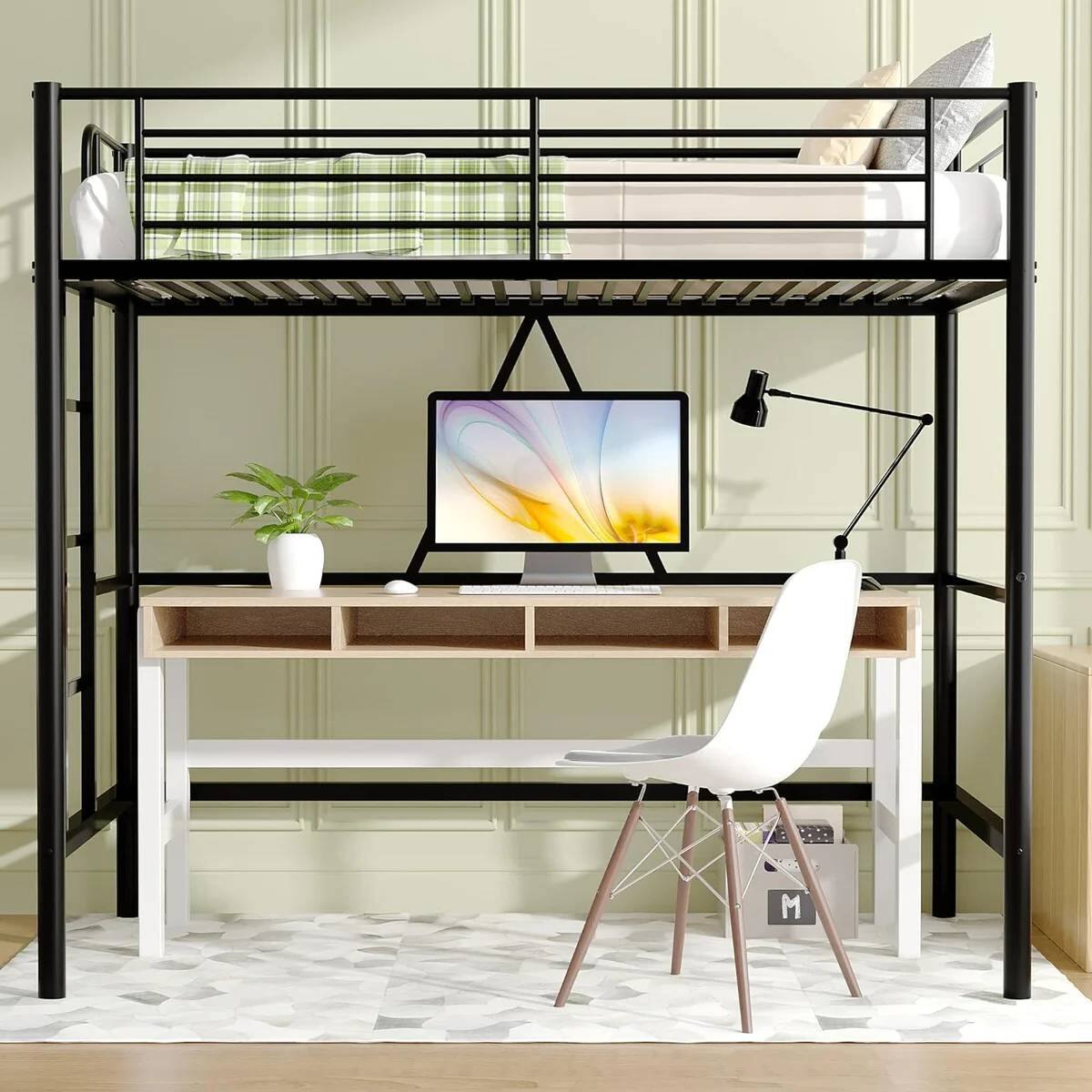 Hivvago Twin size Metal Loft Bed Frame with Ladder Space Saving Design ...