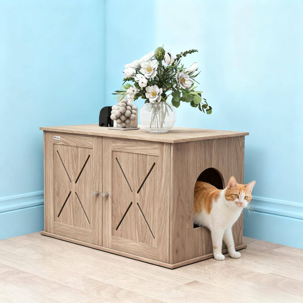 APRILSOUL Cat Hole Cat Washroom Hidden Cat Litter Box Enclosure Walnut ...